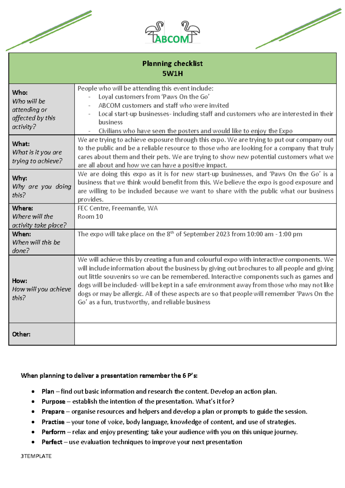 03 Template 5W1H Planning checklist d1] - 3TEMPLATE Planning checklist ...
