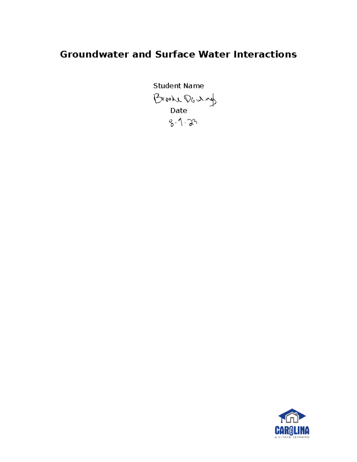 PHY 205L M7 Groundwater And Surface Water Interactions Lab Report ...