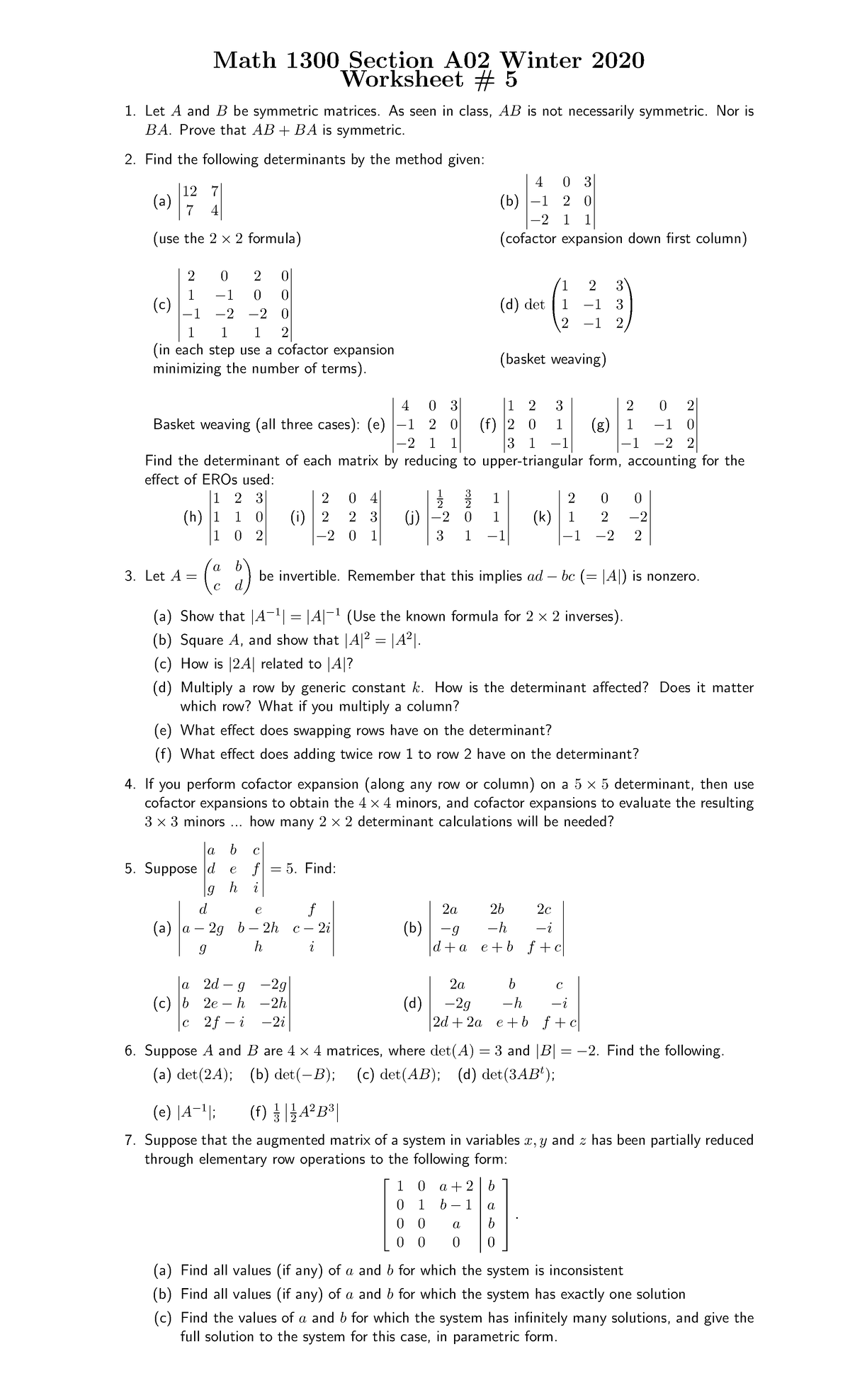 Worksheet 5 - Math 1300 Section A02 Winter 2020 Worksheet # 5 ...