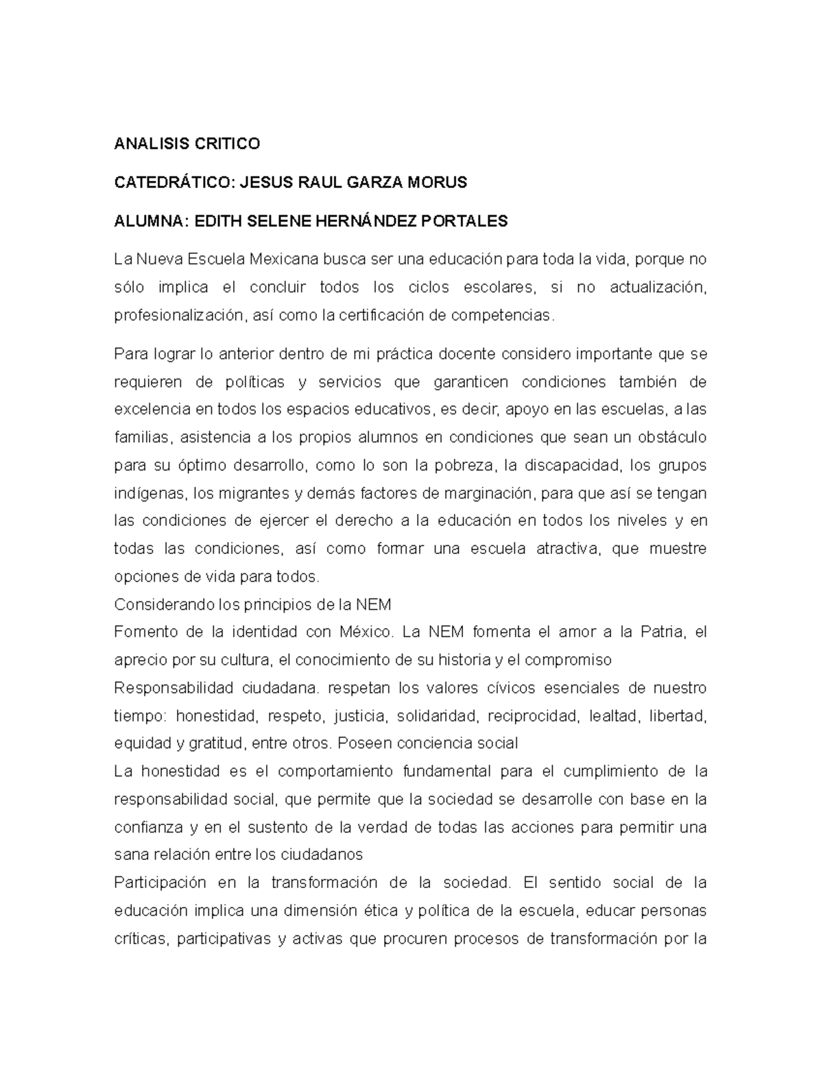 Edith Analisis Critico - ANALISIS CRITICO CATEDRÁTICO: JESUS RAUL GARZA ...