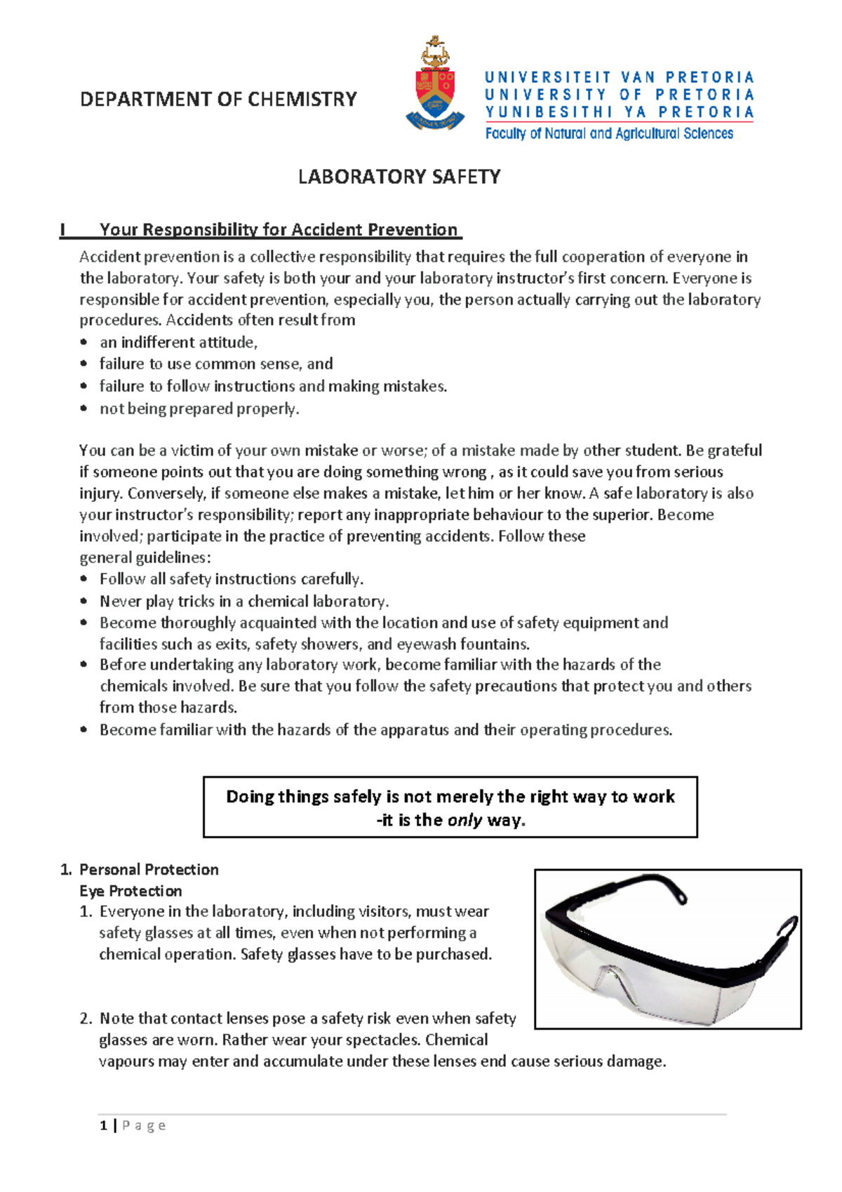 CHM Lab Safety document - DEPARTMENT OF CHEMISTRY LABORATORY SAFETY I ...