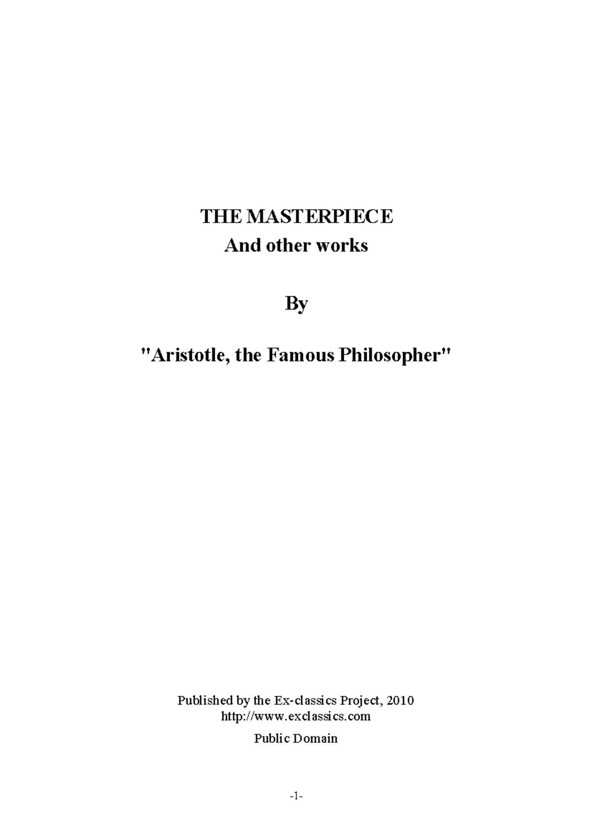 Arist - THE MASTERPIECE And other works By "Aristotle, the Famous ...