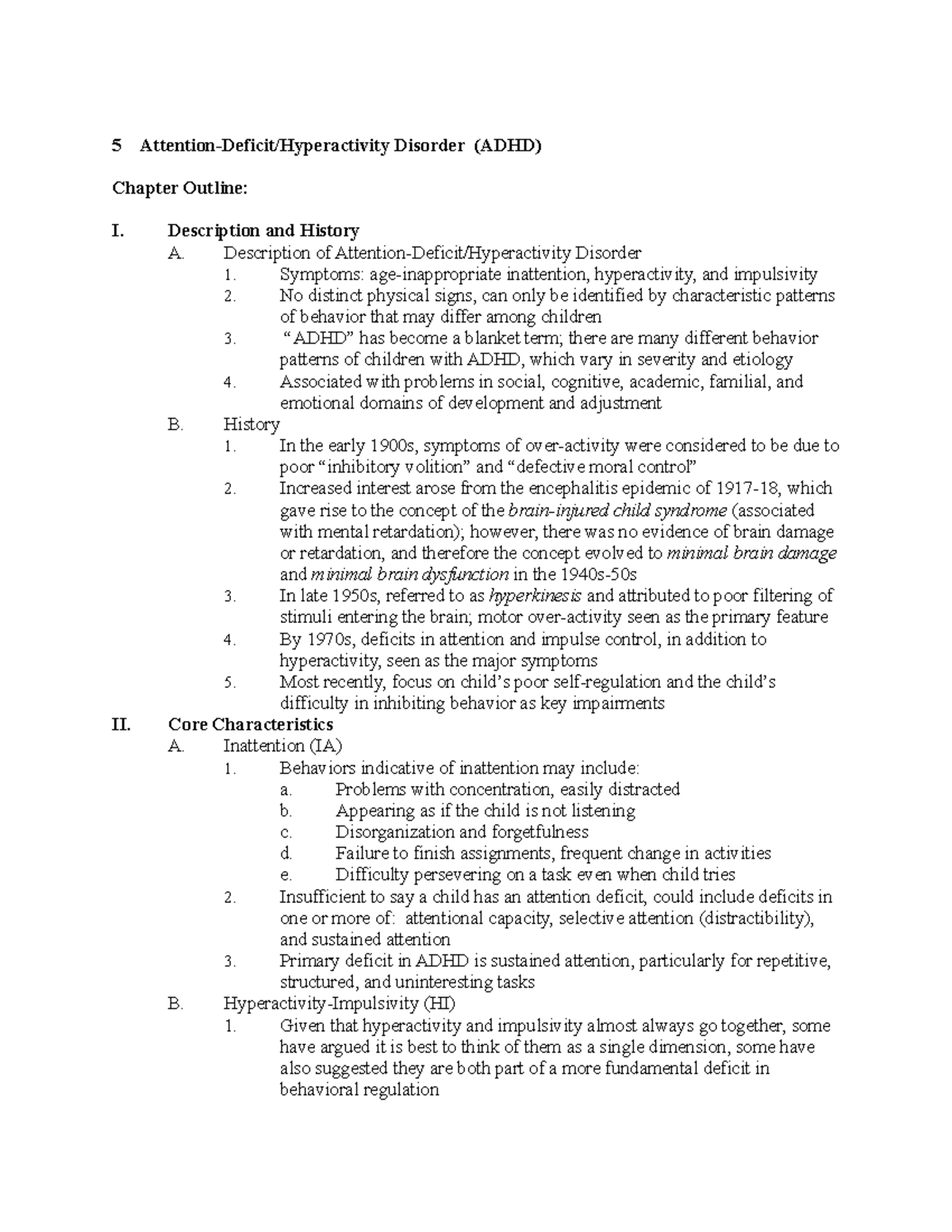 Swrk 6390 notes ch5 - 5 Attention-Deficit/Hyperactivity Disorder (ADHD ...