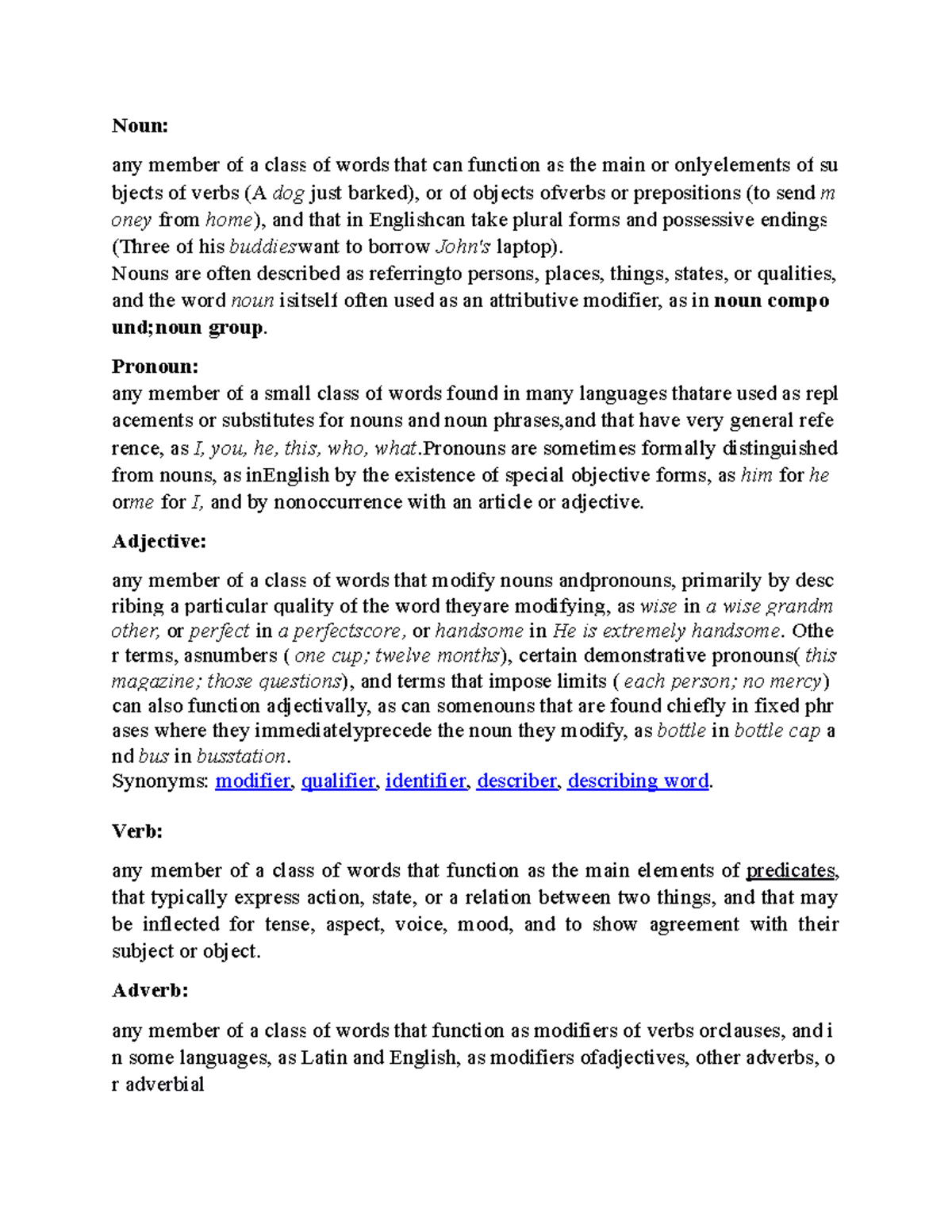 Noun - This is a note of English literature - Noun: any member of a ...