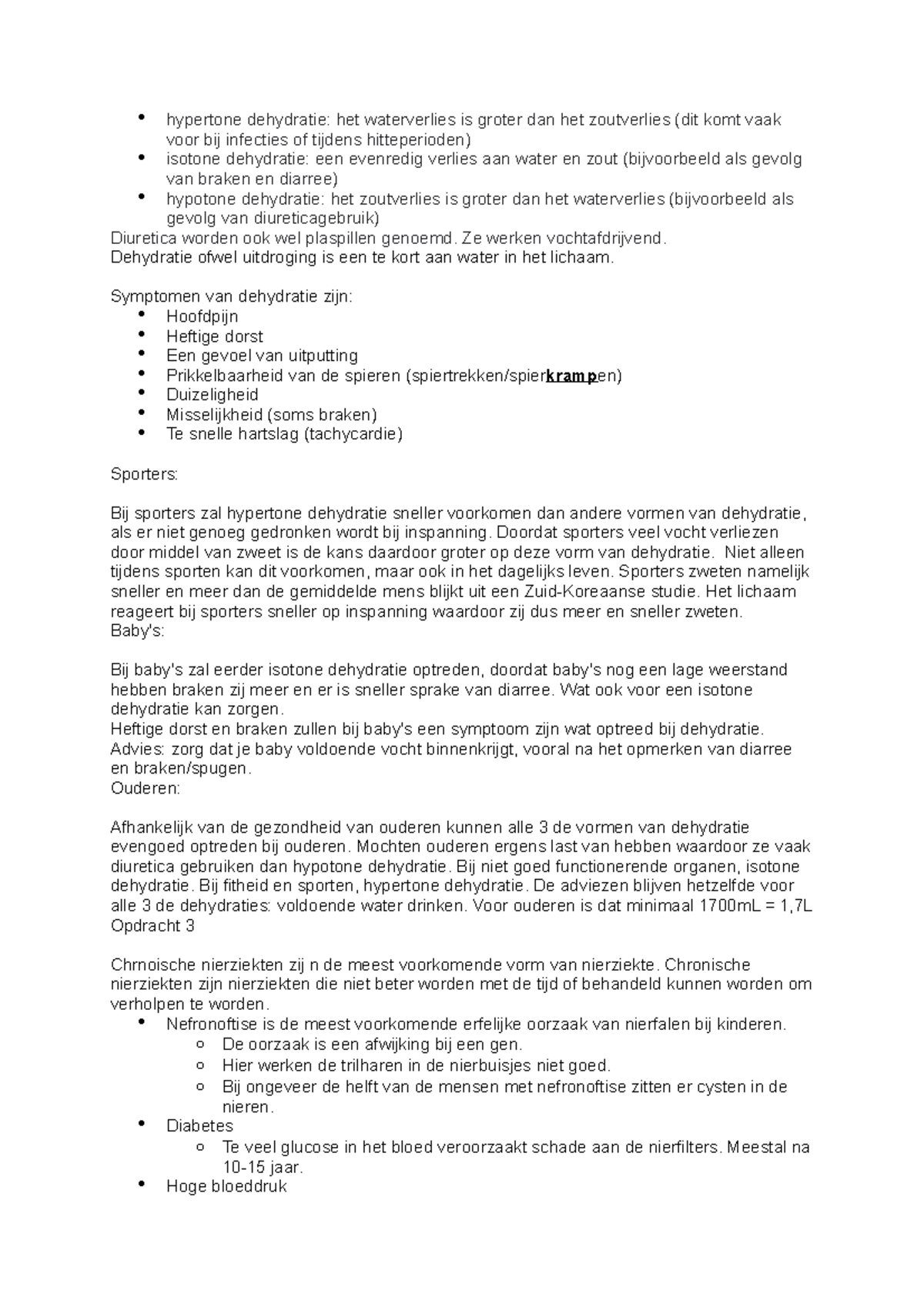 Dehydratie - hypertone dehydratie: het waterverlies is groter dan het ...