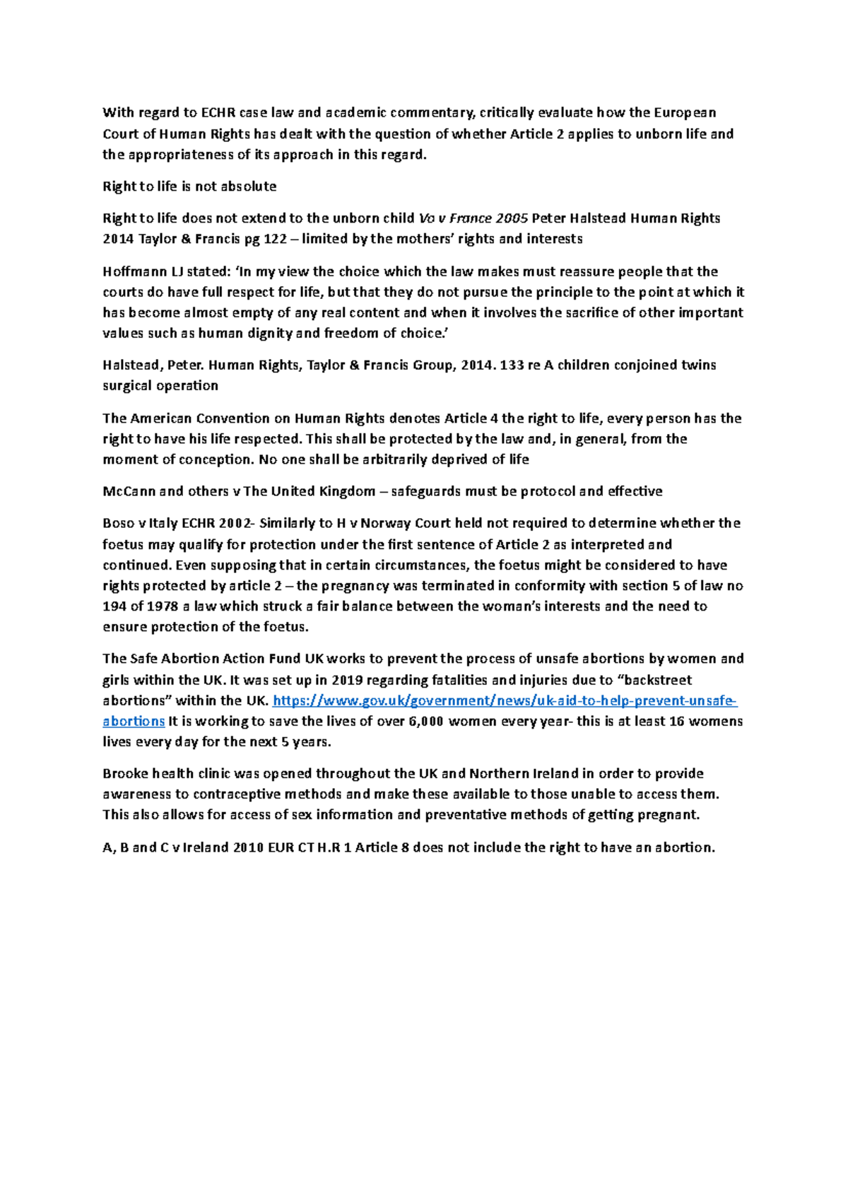 Human rights assessment plan 2020 - With regard to ECHR case law and ...