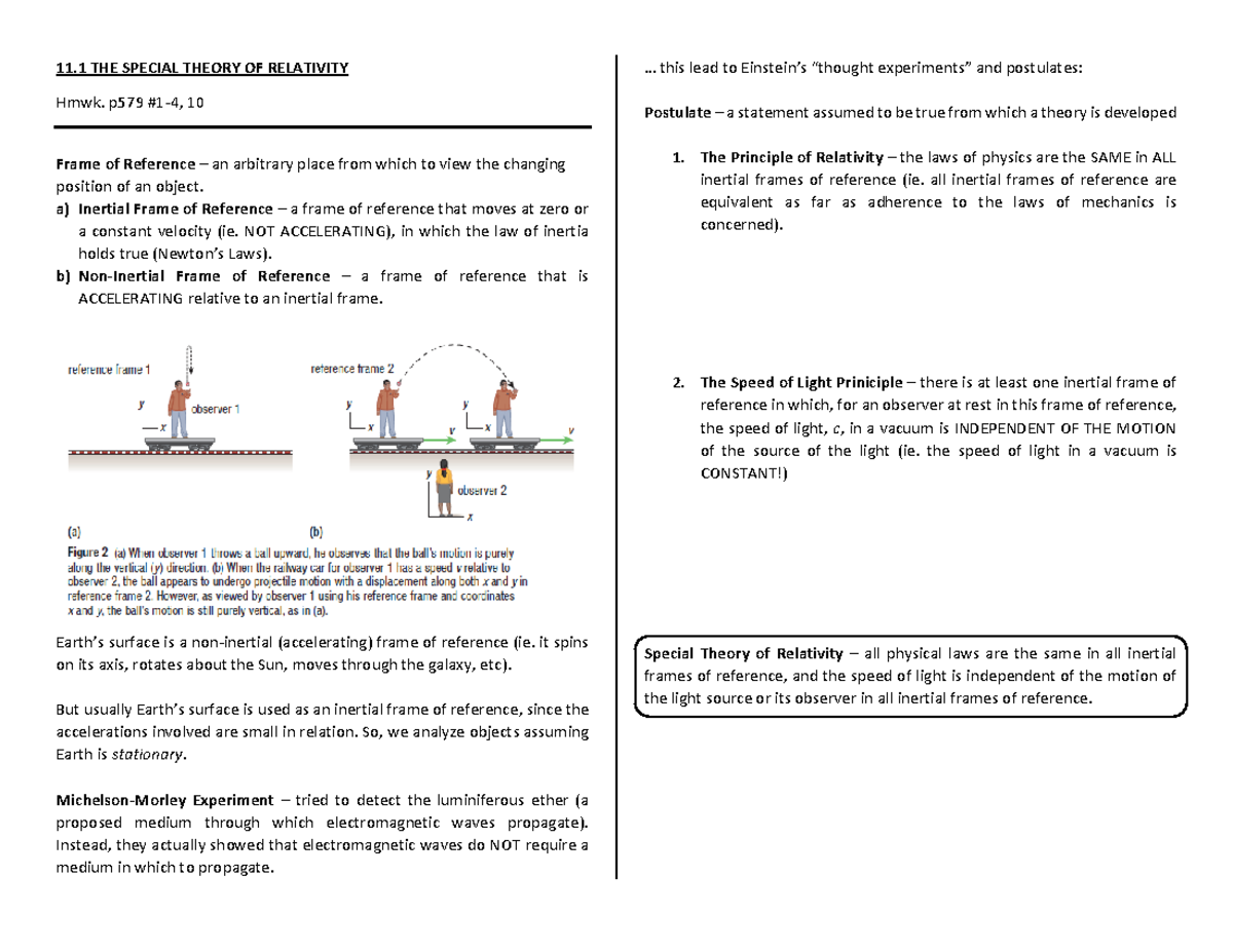 Quantum Mechanics Notes - 11 THE SPECIAL THEORY OF RELATIVITY Hmwk ...