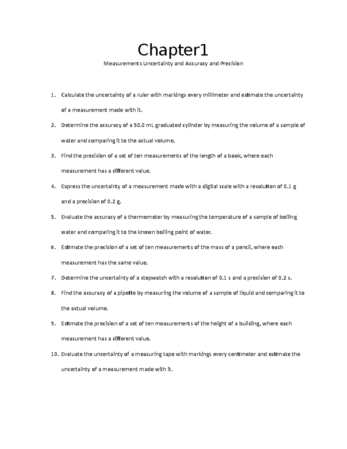 Chapter 1. measurements Uncertainty, Accuracy and Precision - Chapter ...