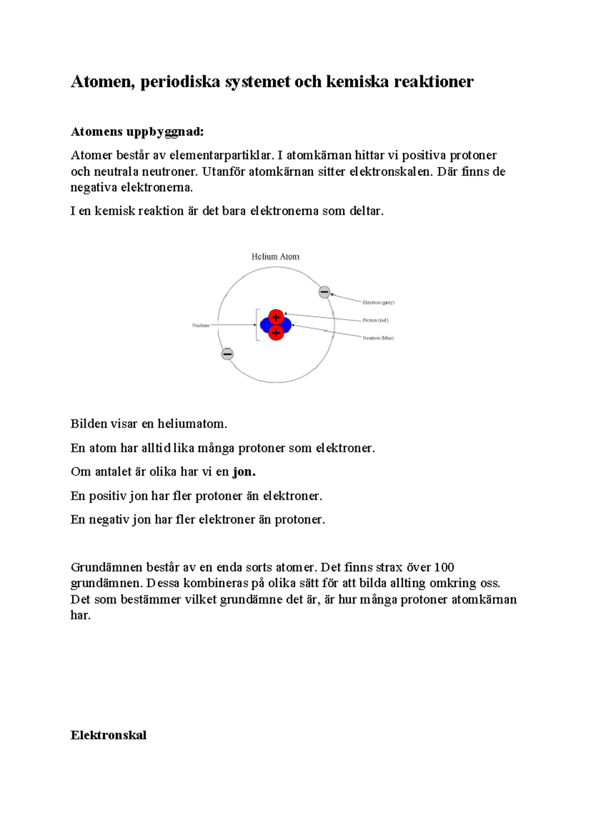 Repetition av kemi - Atomen, periodiska systemet och kemiska reaktioner ...