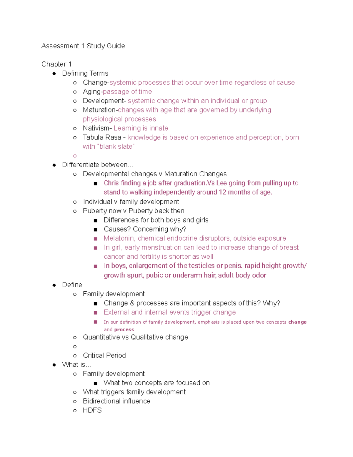 HDFS 1070 Assessment 1 Study Guide - Assessment 1 Study Guide Chapter 1 ...
