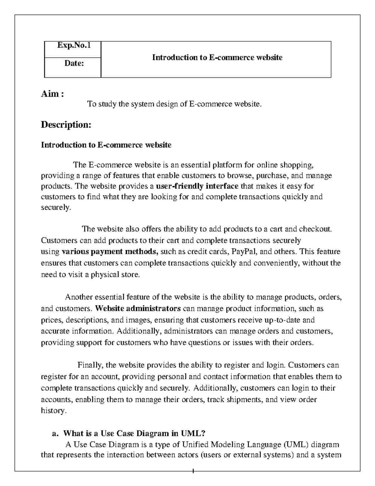 CCS366 STA LAB Record - Nil - Exp. Introduction to E-commerce website Date: Aim : To study the ...