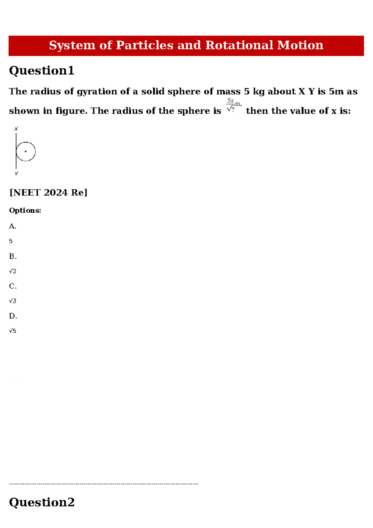 Rotation neet pyq - its is for revision of physics - System of ...