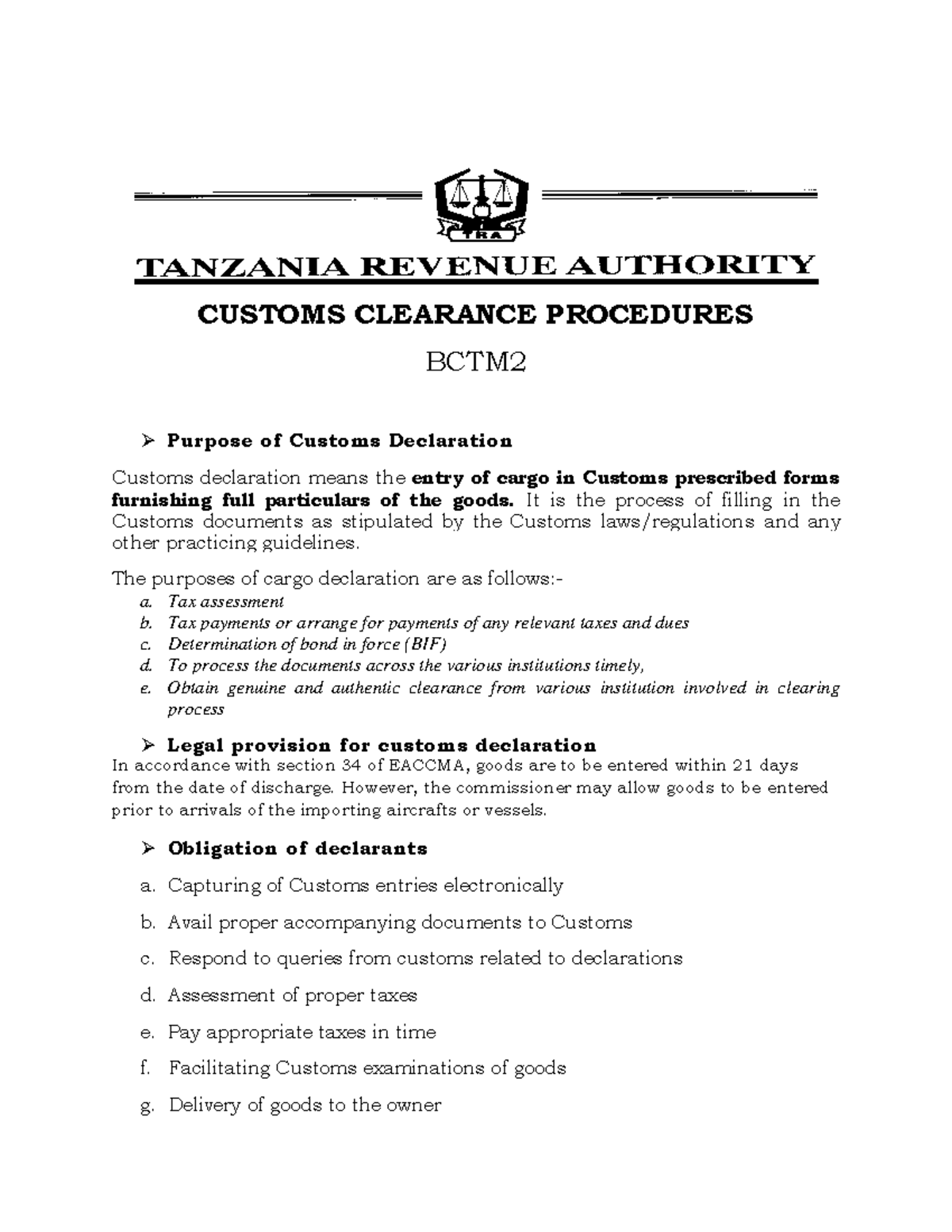 Customs Clearance Procedures-bctm2 final - CUSTOMS CLEARANCE PROCEDURES ...