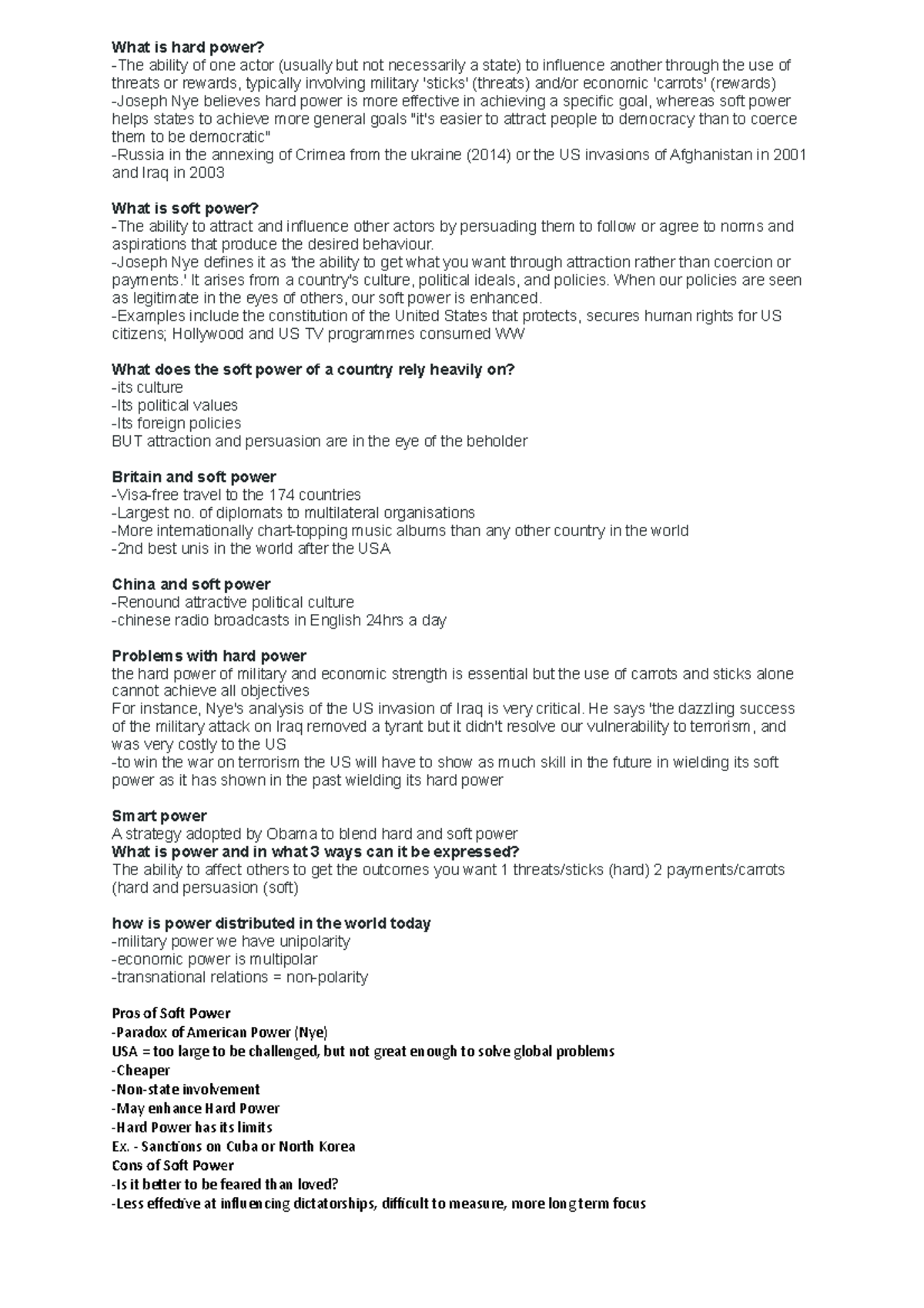 What is hard power - Handwritten notes - What is hard power? -The ...