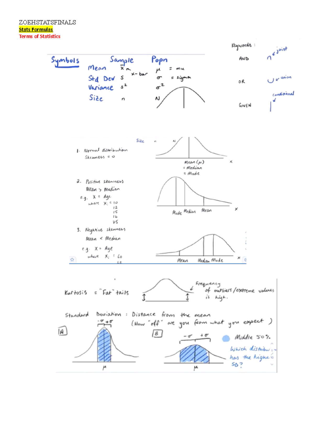 business stat final cheat sheet - 026134 - Stats Formulas Terms of ...