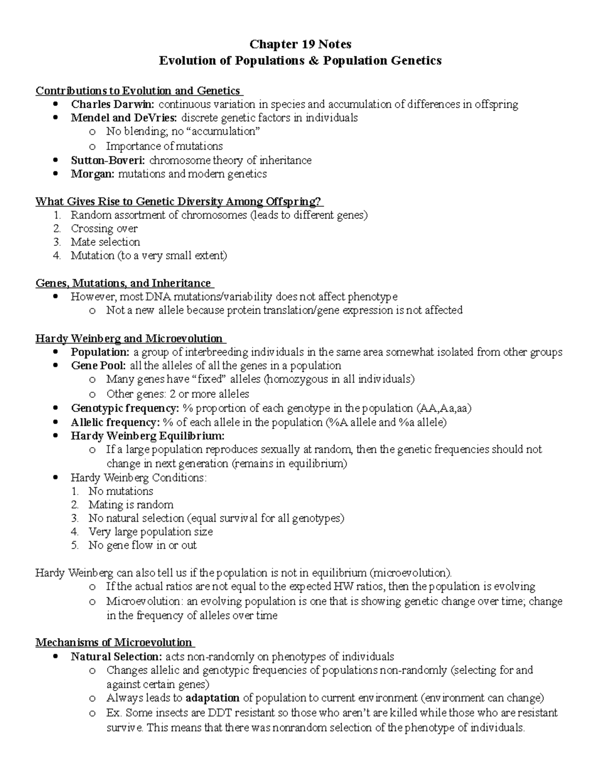 Chapter 19-Evolution and Population Genetics - Chapter 19 Notes ...