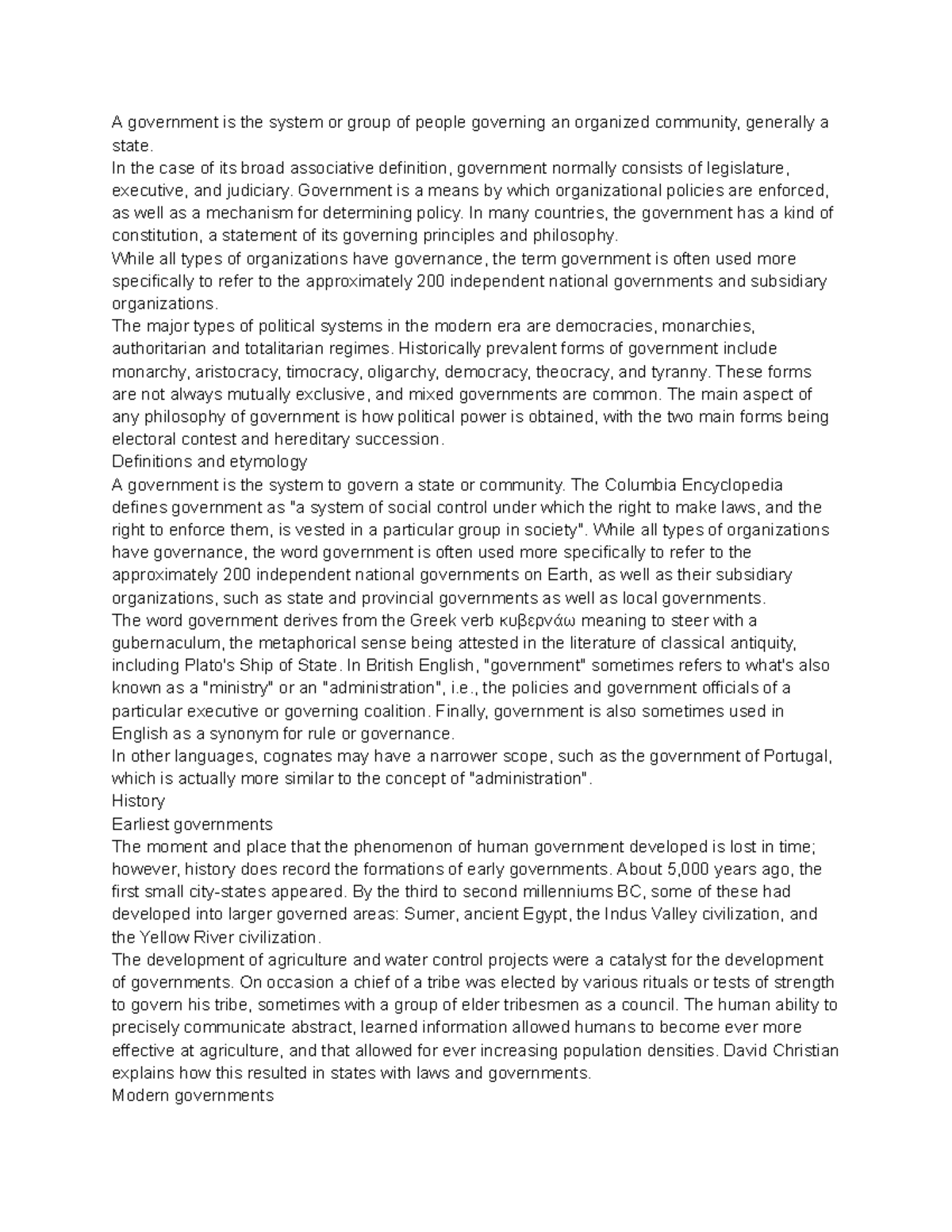 Government - A government is the system or group of people governing an ...