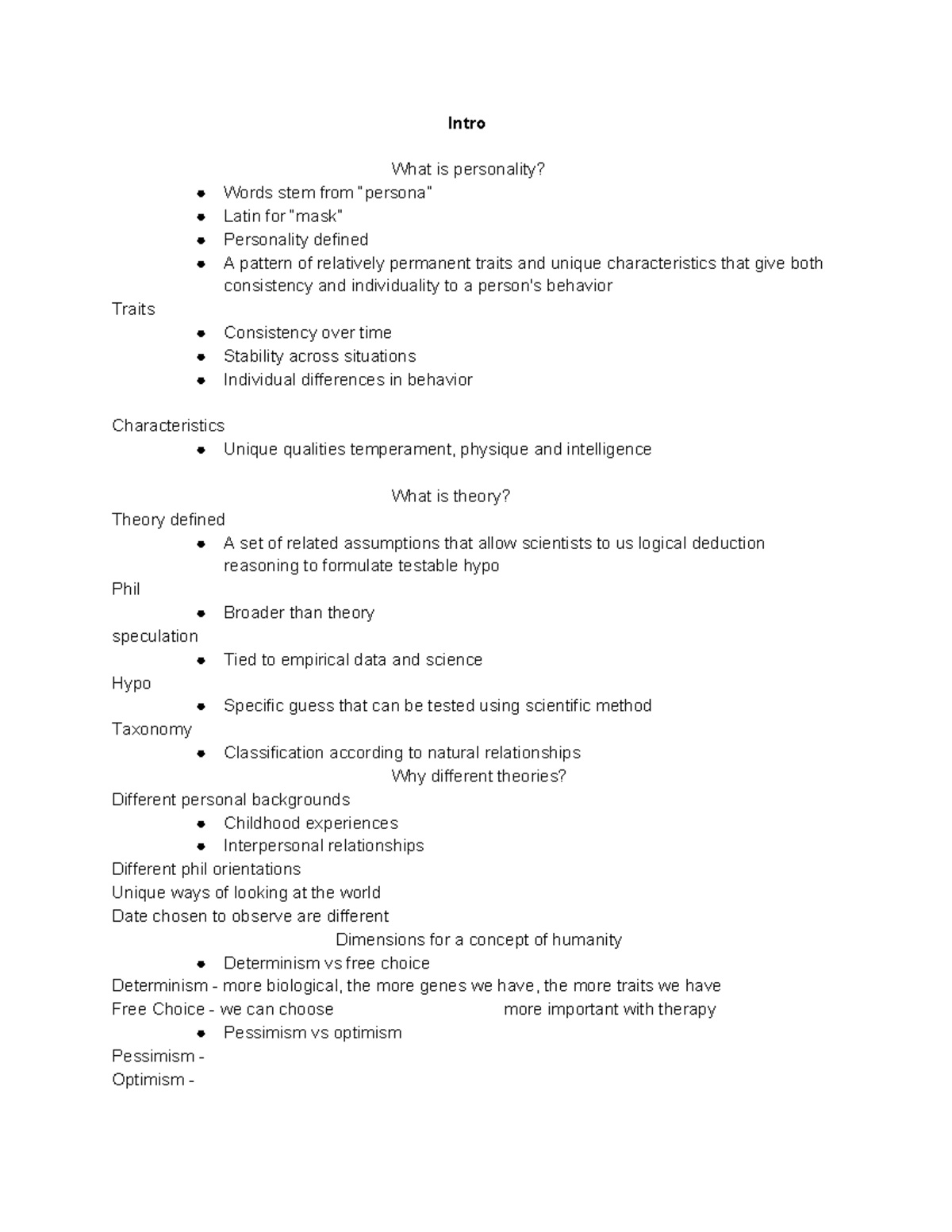 Psych 210 lecture - Intro What is personality? Words stem from “persona ...