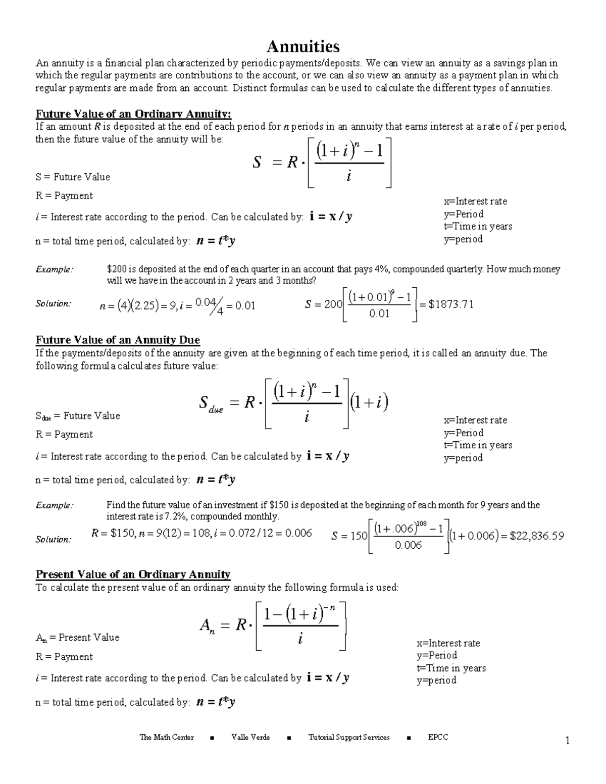 Annuities - Distinct formulas can be used to calculate the different ...