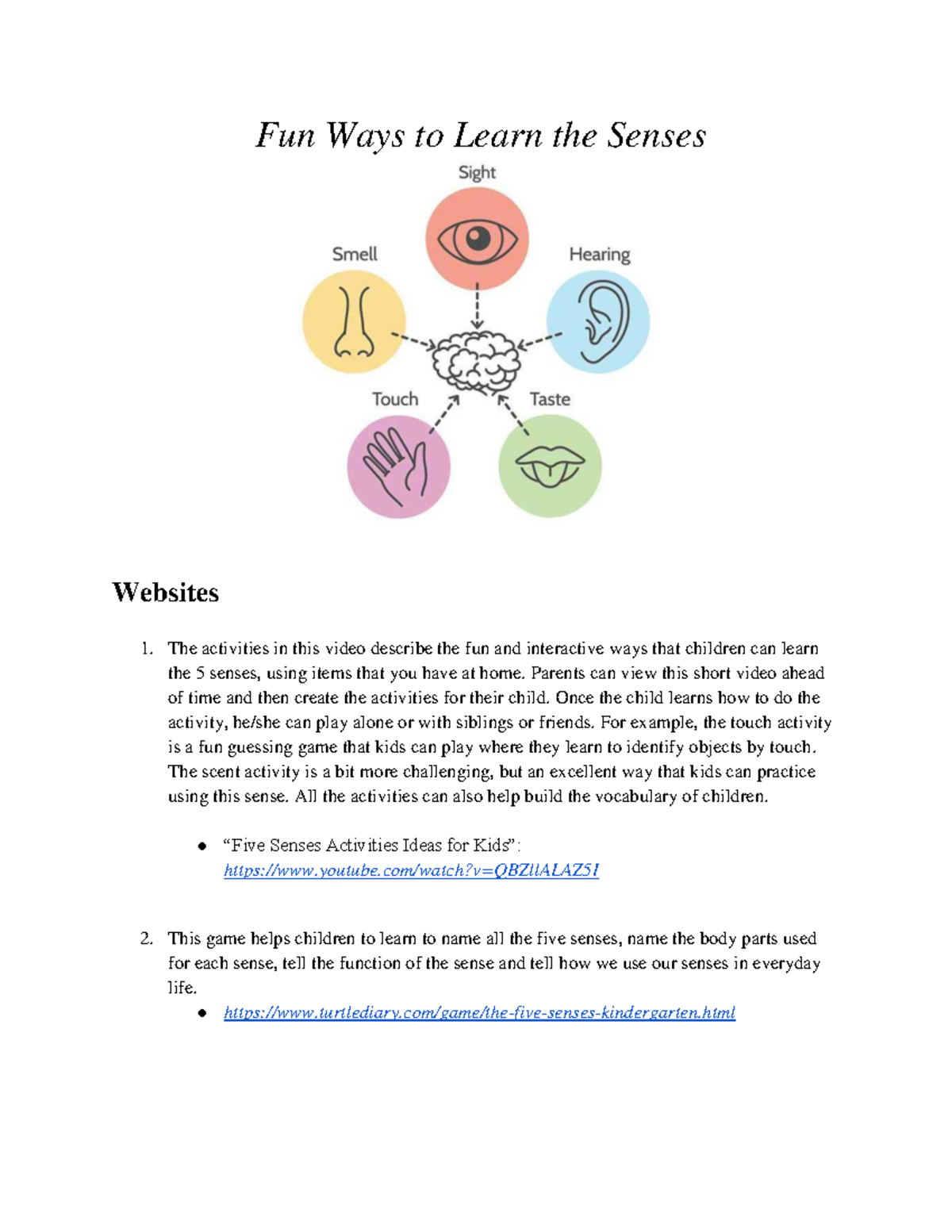 Fun Ways to Learn the Senses - Fun Ways to Learn the Senses Websites ...