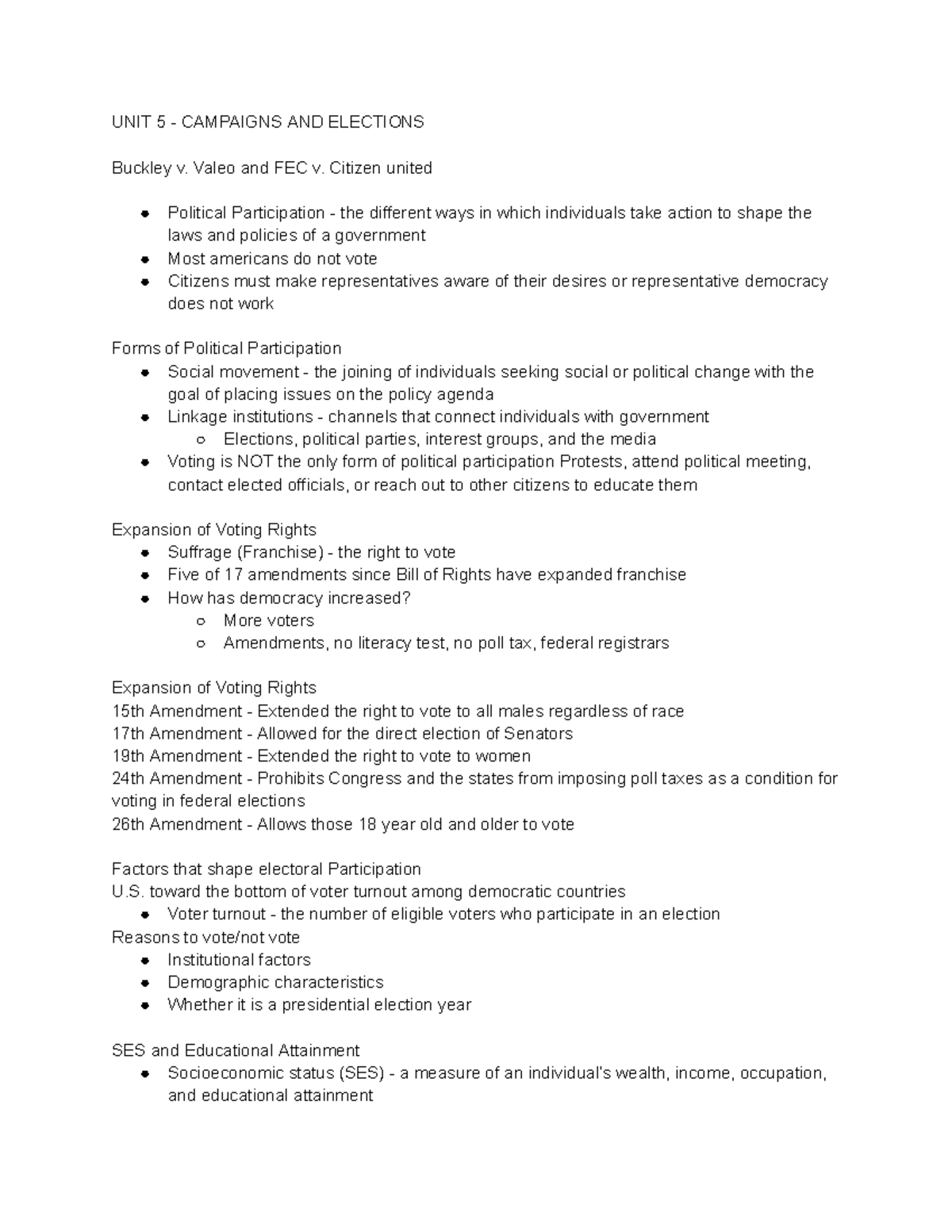 UNIT 5 - Campaigns AND Elections - Studocu