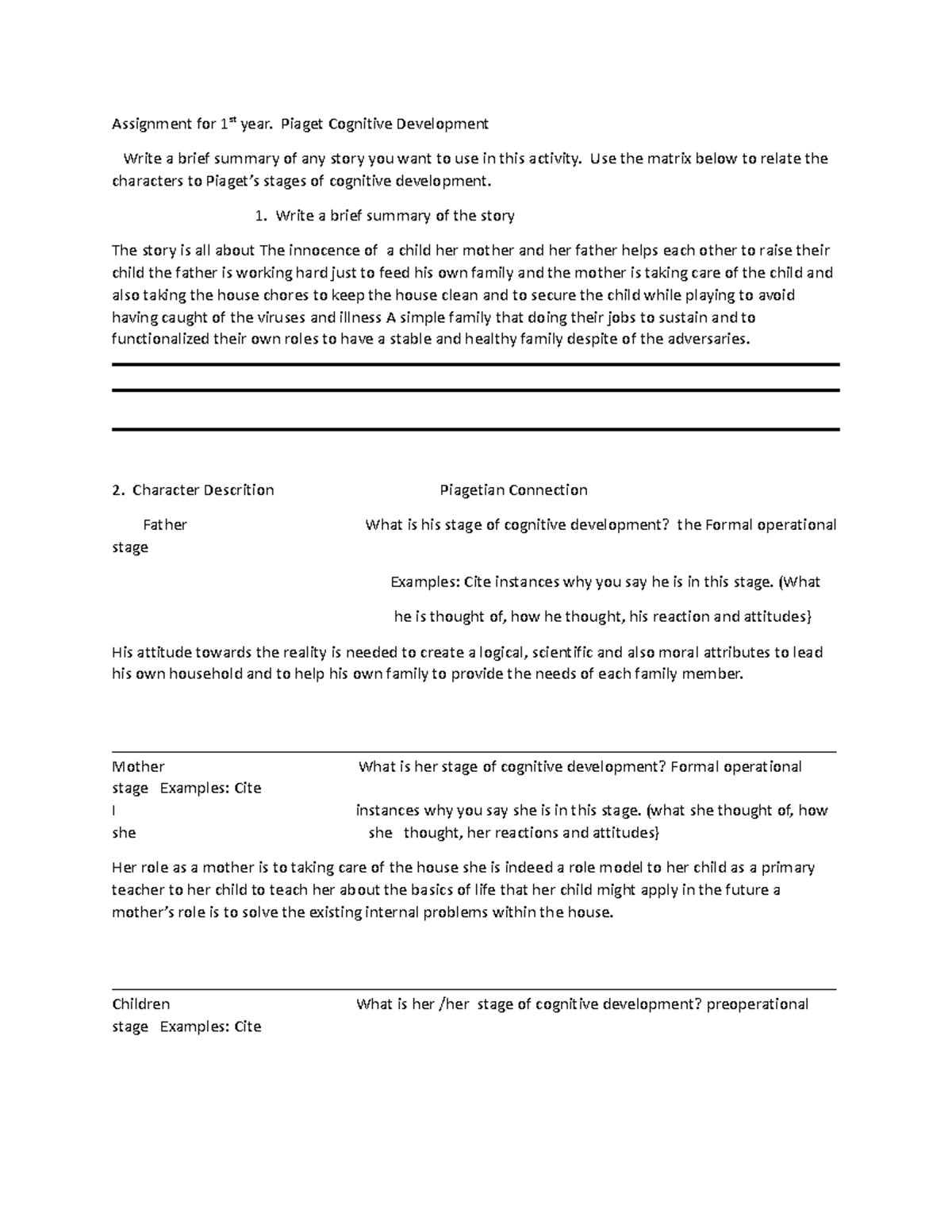 Assignment No - rwestgdhfj - Assignment for 1styear. Piaget Cognitive ...