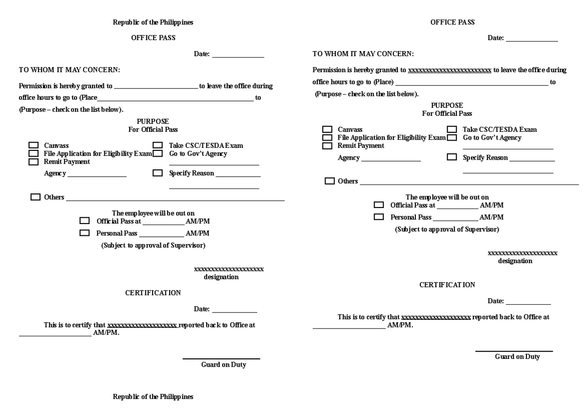 OB-PASS blank - hope it can help - Republic of the Philippines OFFICE ...