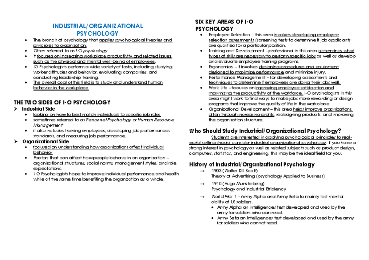 IOP Midterm EXAM Reviewer - INDUSTRIAL/ORGANIZATIONAL PSYCHOLOGY The ...