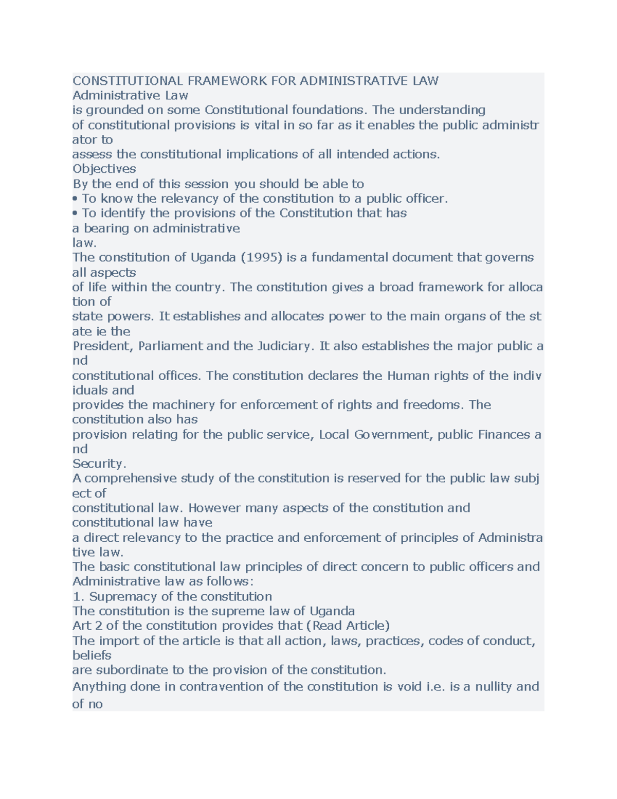 Constitutional Framework FOR Administrative LAW - CONSTITUTIONAL ...