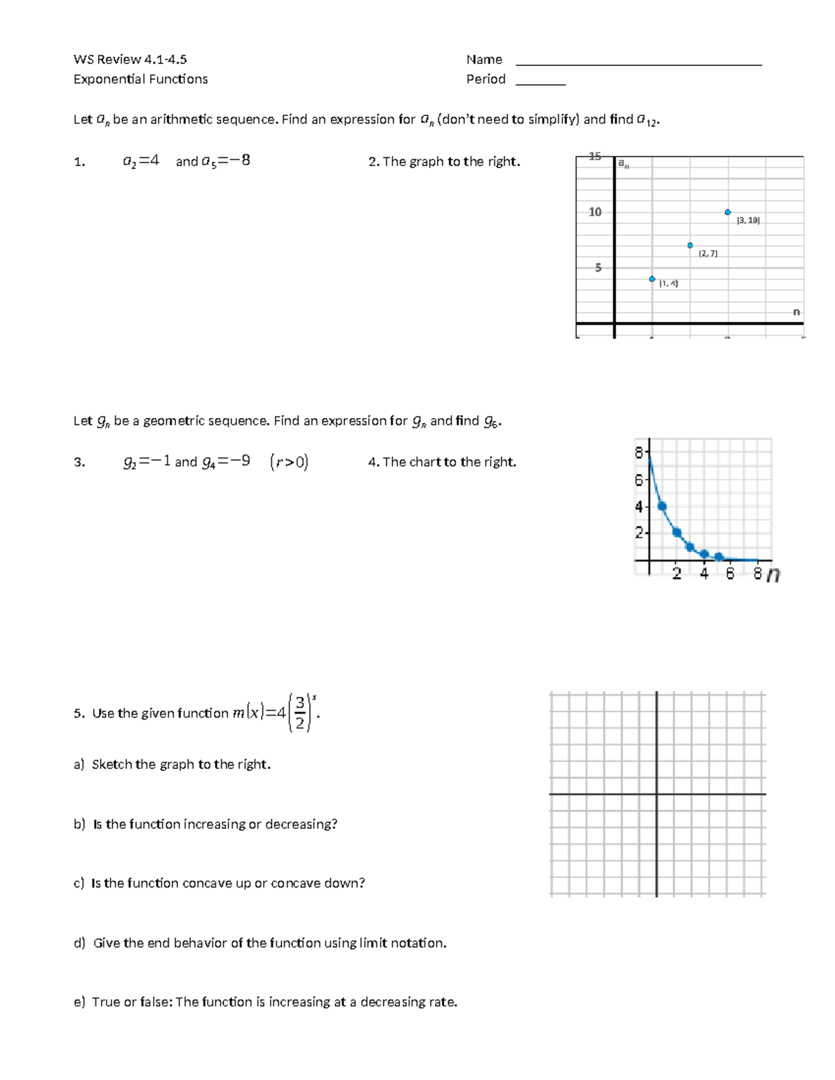 WS Review 4 - Homework - WS Review 4.1-4 Name Exponential Functions Period Let an be an ...
