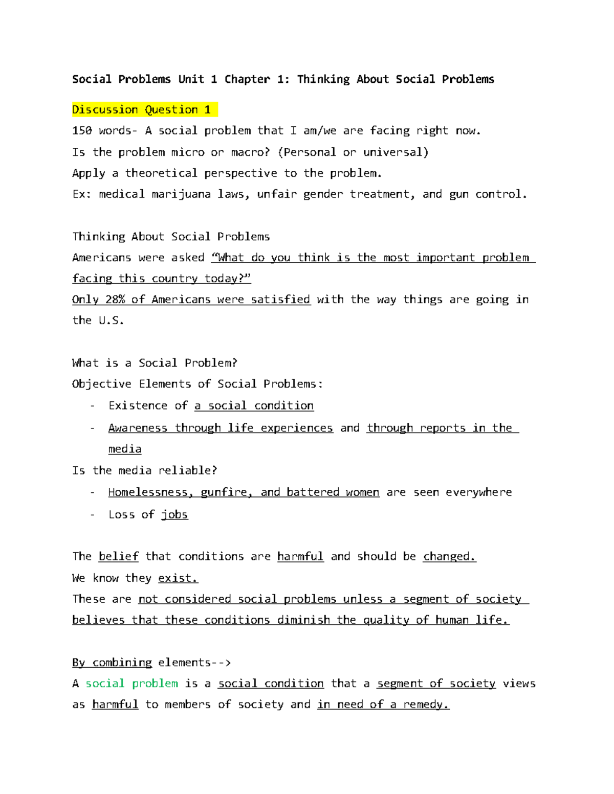 Notes 1 - Social Problems Unit 1 Chapter 1: Thinking About Social ...