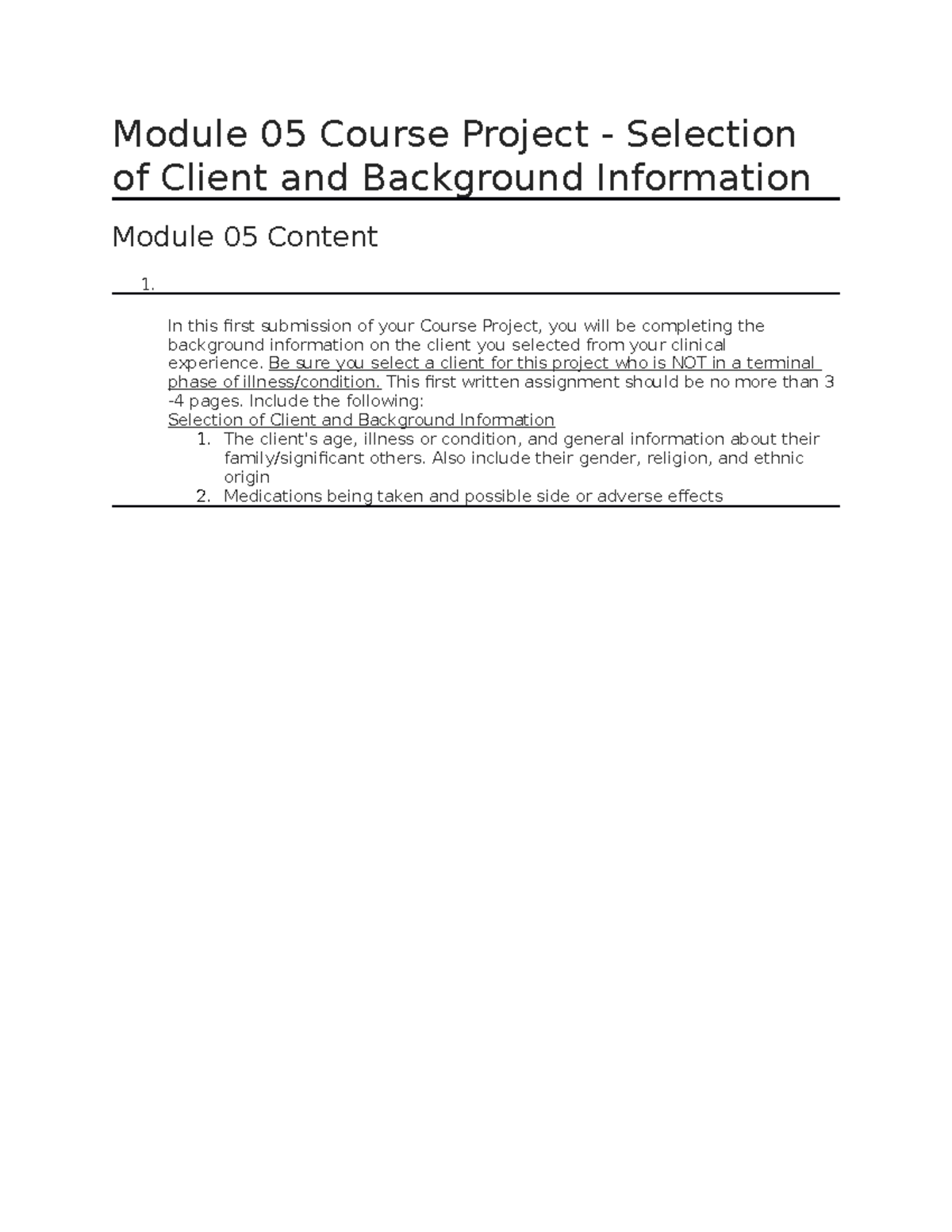 Module 5 Course Project - Module 05 Course Project - Selection of Client and Background ...