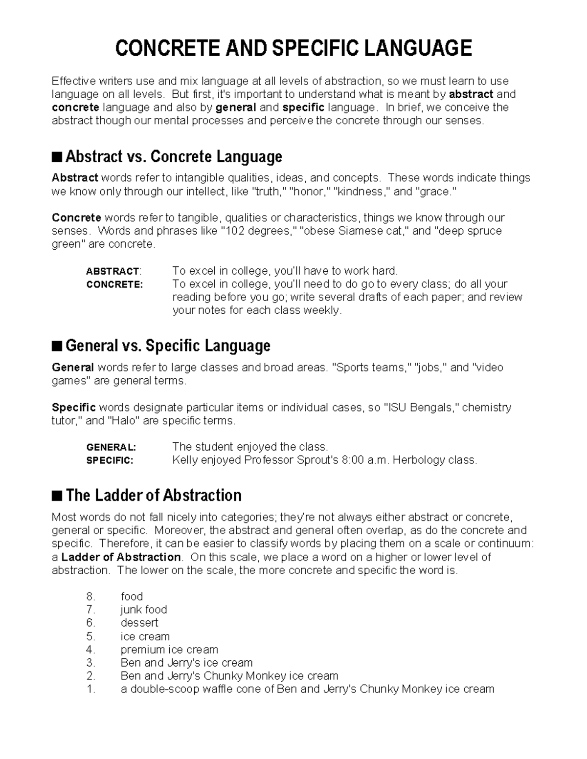 Concrete and Specific Language - CONCRETE AND SPECIFIC LANGUAGE ...