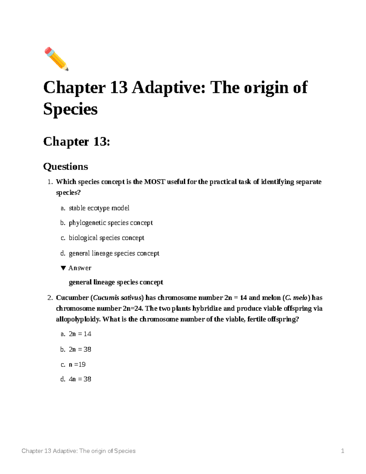 Chapter 13 Adaptive The origin of Species - Chapter 13 Adaptive: The origin of Species 1 Chapter ...