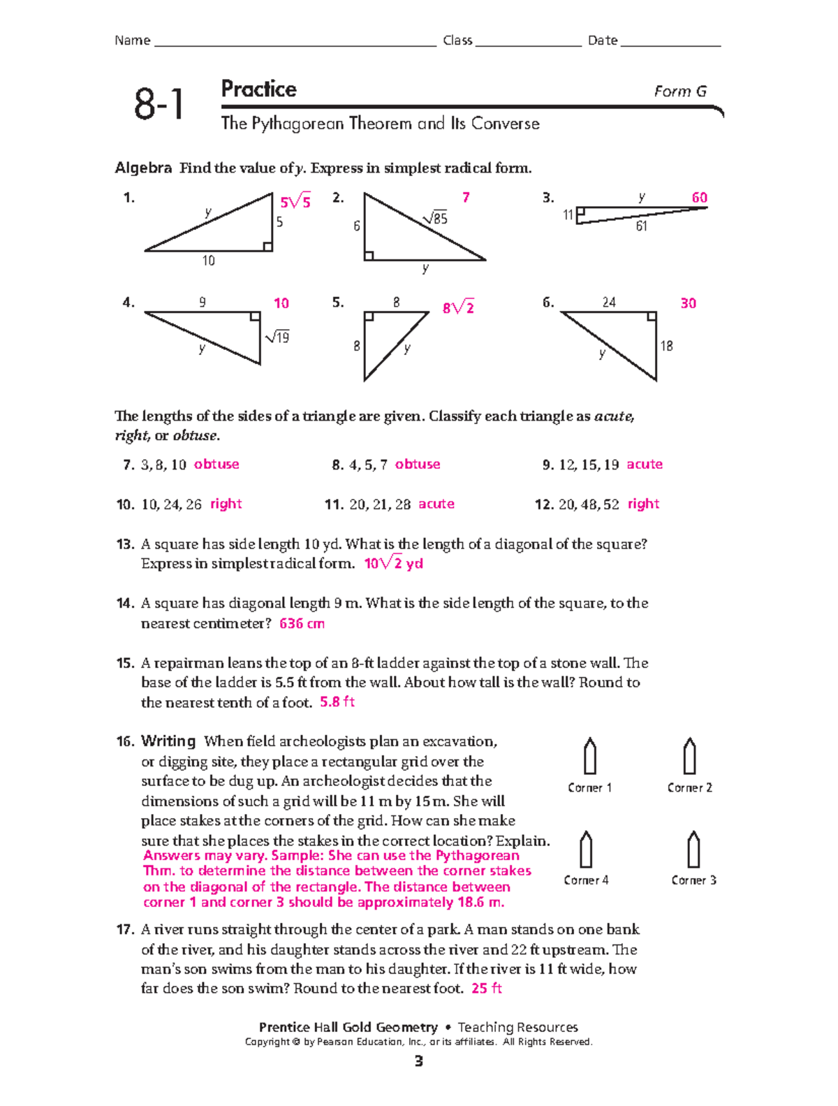 U8 practice packet key - Prentice Hall Gold Geometry • Teaching ...