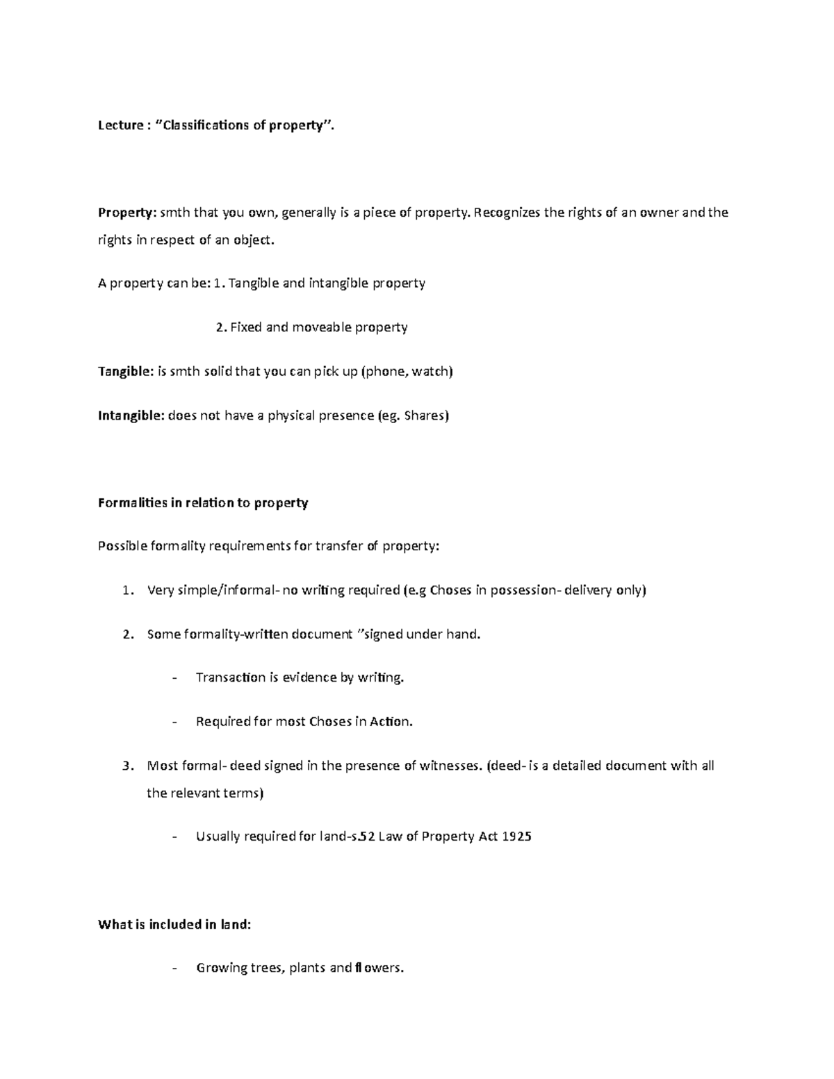 Notes- Classifications of property - Lecture : ‘’Classifications of ...