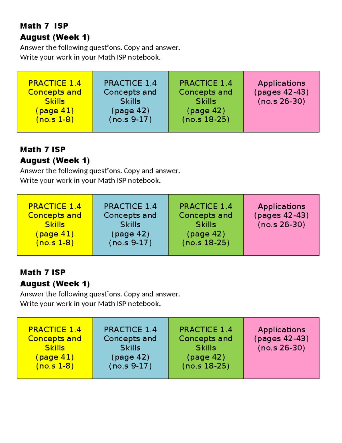 August WEEK 1 - for INDEPENDENT STUDY PERIOD - Math 7 ISP August (Week ...