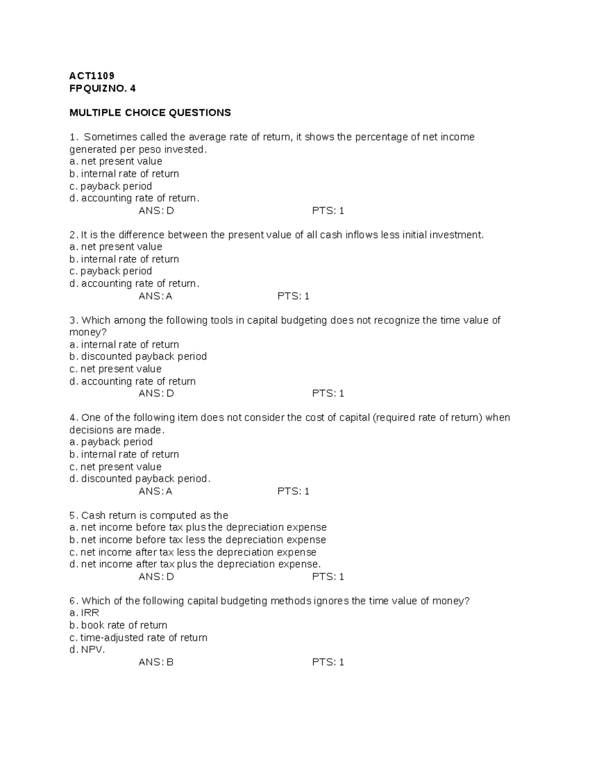 ACT1109 Fpquizno.4 - Practice material for Intacc - ACT FPQUIZNO. 4 ...