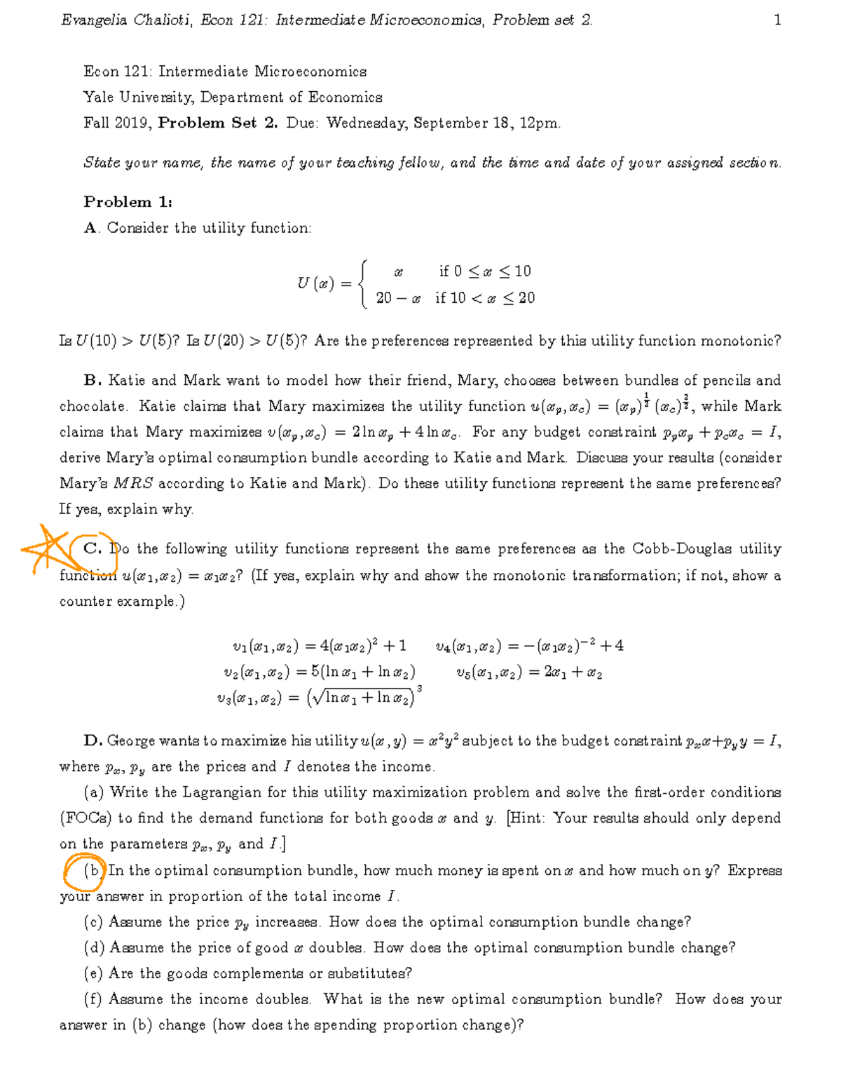 Inter Micro Pset 2 - Assignment - Evangelia Chalioti, Econ 121 ...