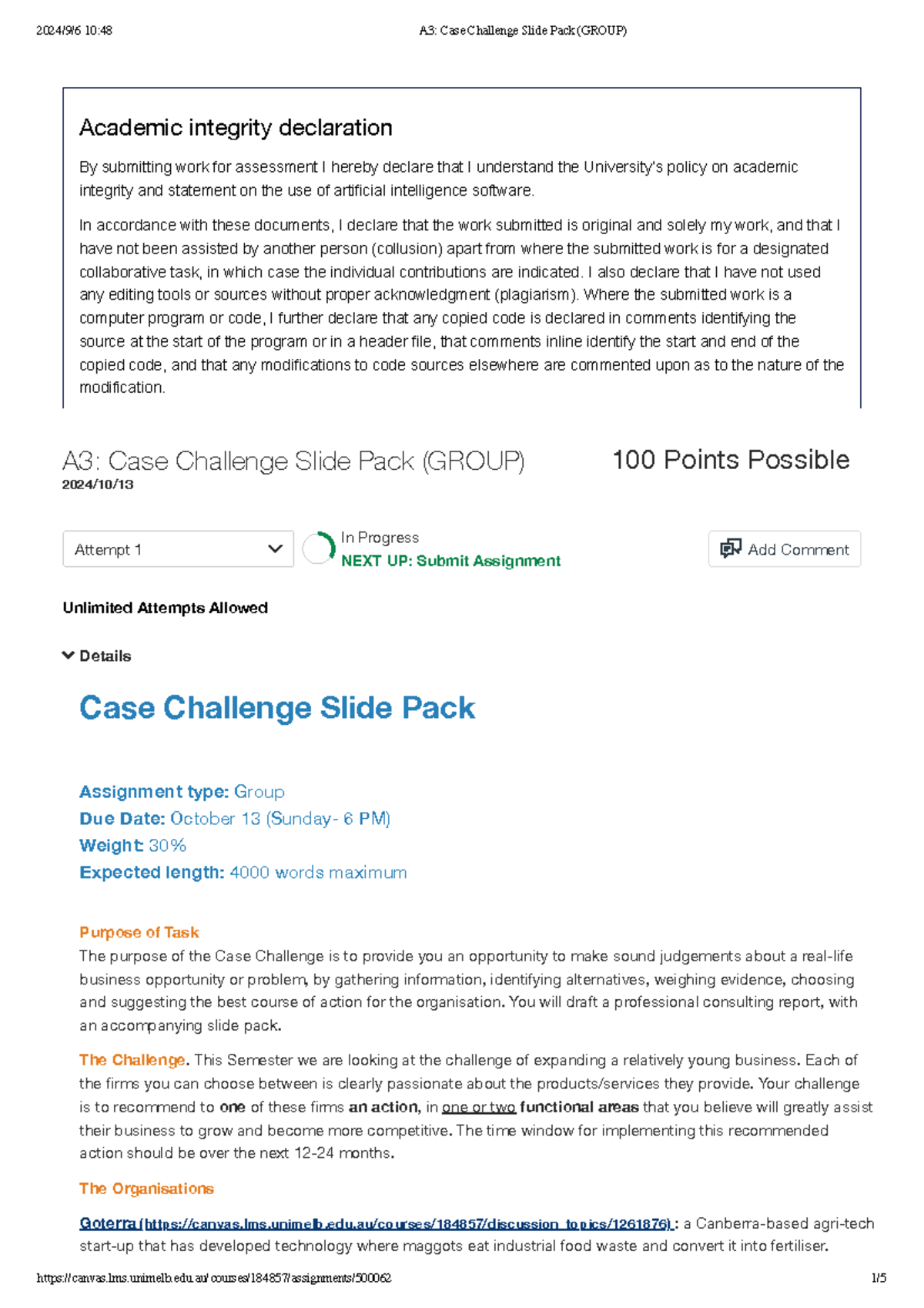 A3 Case Challenge Slide Pack ( Group) - Academic integrity declaration ...