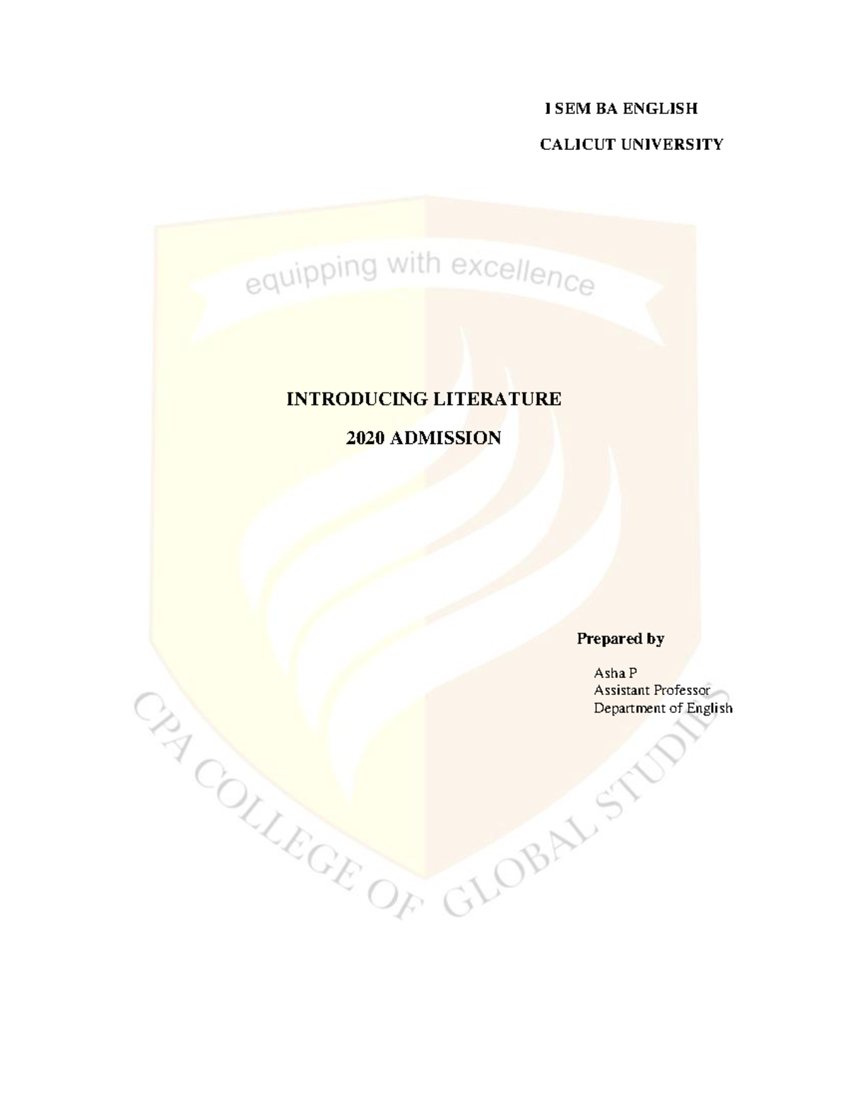 First semester BA English Introducing literature - I SEM BA ENGLISH ...