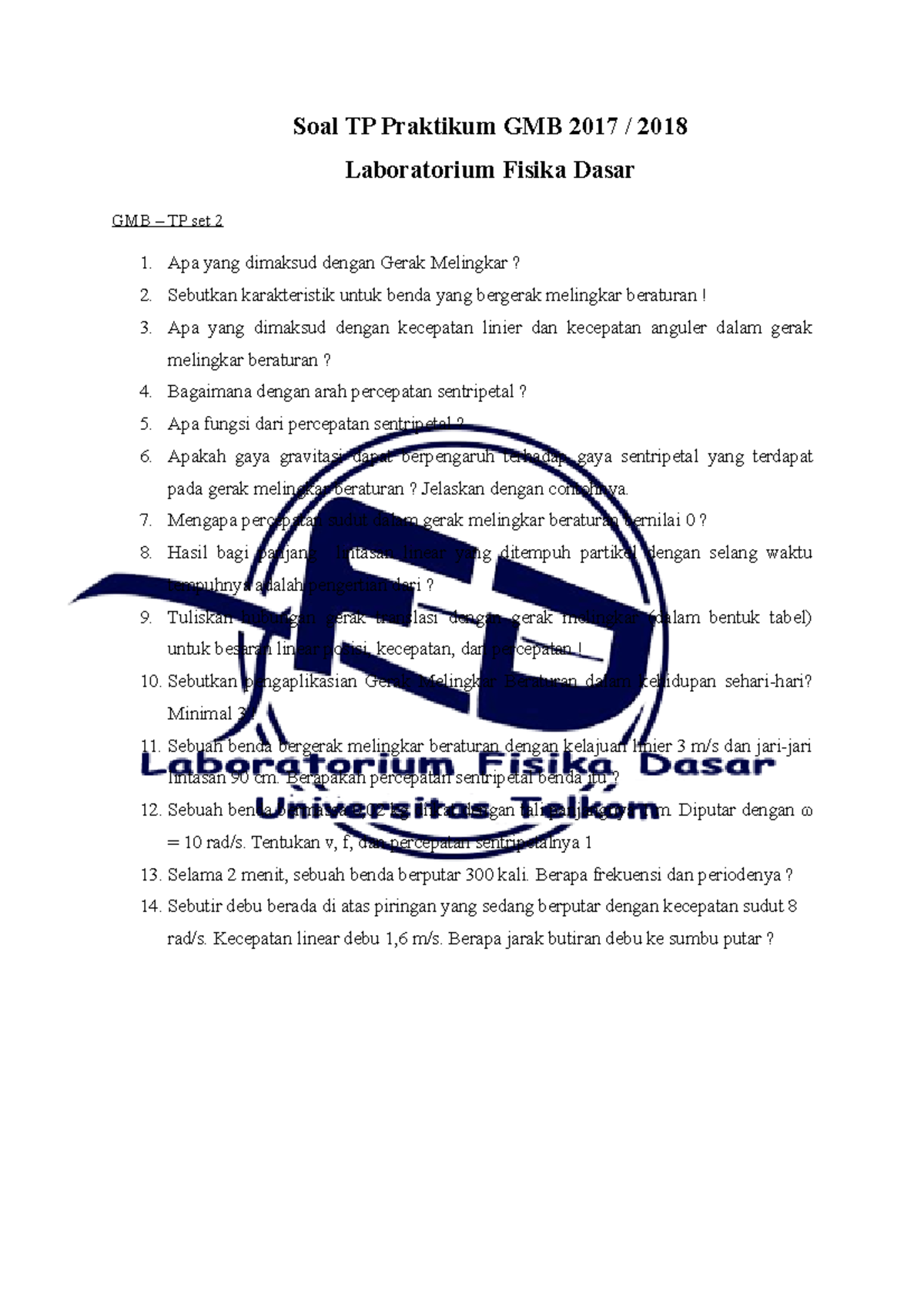 TP GMB 2 - Practice task about Basic Physics - Soal TP Praktikum GMB 2017 / 2018 Laboratorium ...