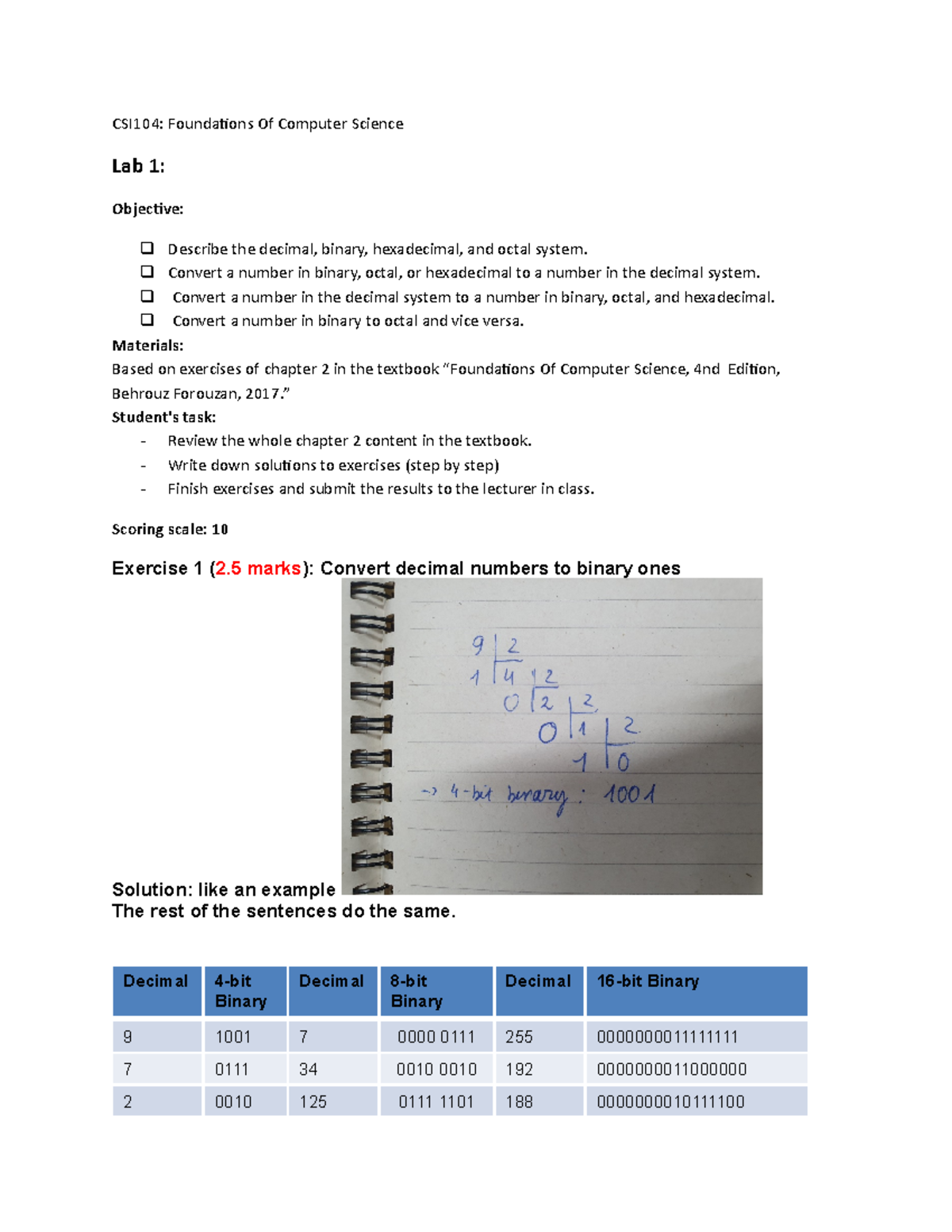Lab1 No I Dont Have Csi104 Foundations Of Computer Science Lab 1 Objective Describe The 