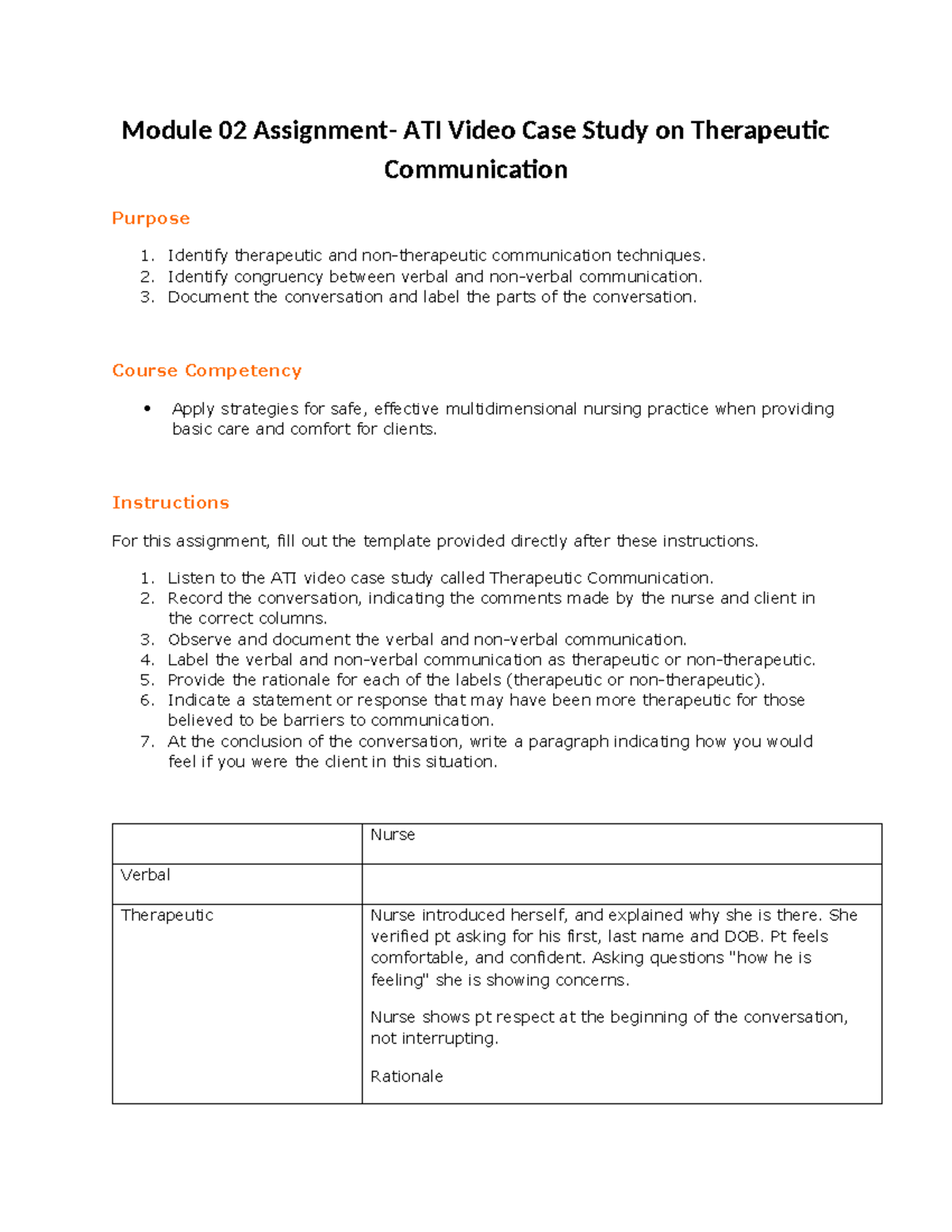 NUR 2356 Module 02 Assignment - Module 02 Assignment- ATI Video Case ...