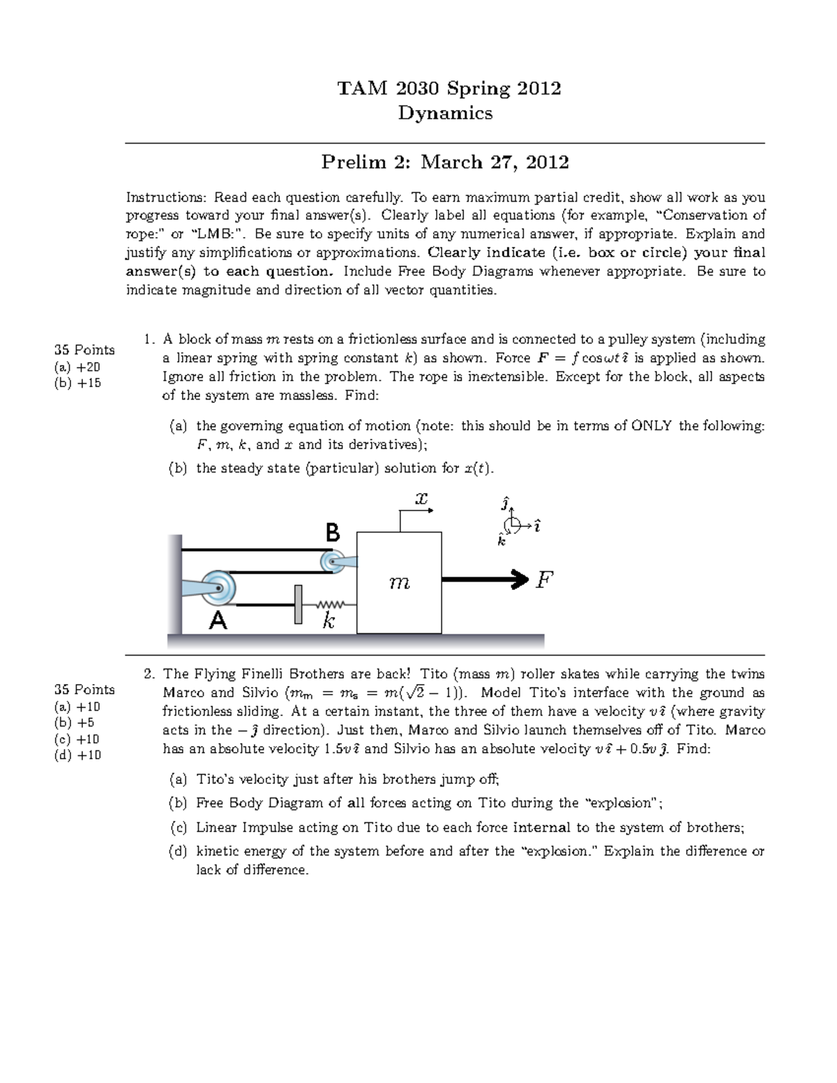 Prelim 2 - Questions and problems from the second in class exam - TAM ...