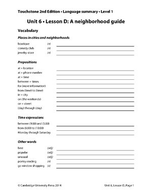 Course 16 UNIT 11 Written QUIZ - Touchstone 4 © Cambridge University ...