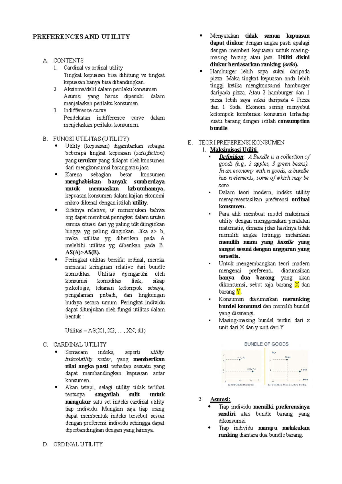 Eko mikro Preference and utility - PREFERENCES AND UTILITY A. CONTENTS Cardinal vs ordinal ...