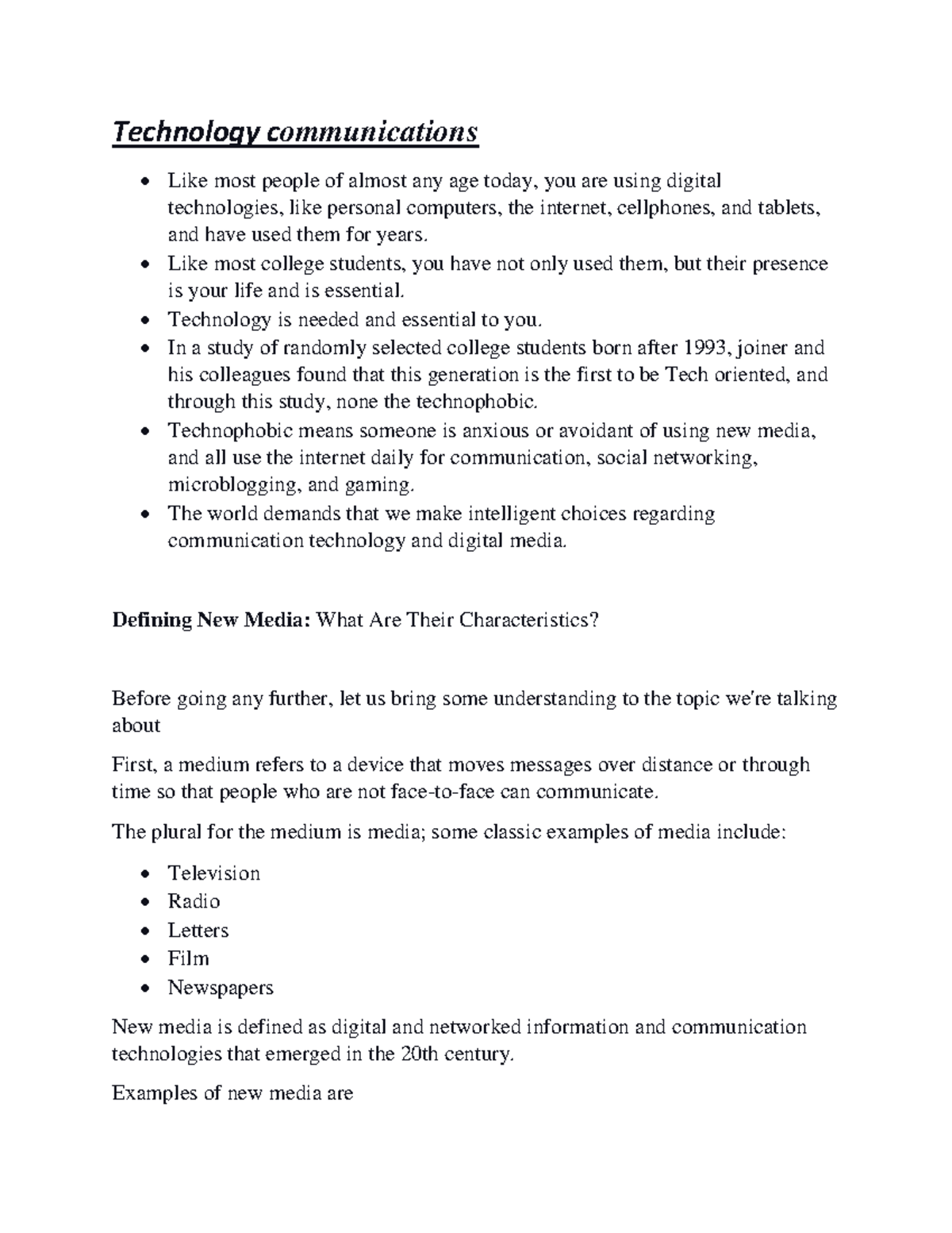 Technology communications 1 - Technology communications Like most ...