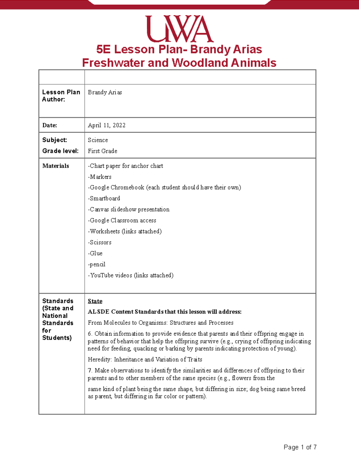 5e-lesson-plan-brandy arias - 5E Lesson Plan- Brandy Arias Freshwater ...