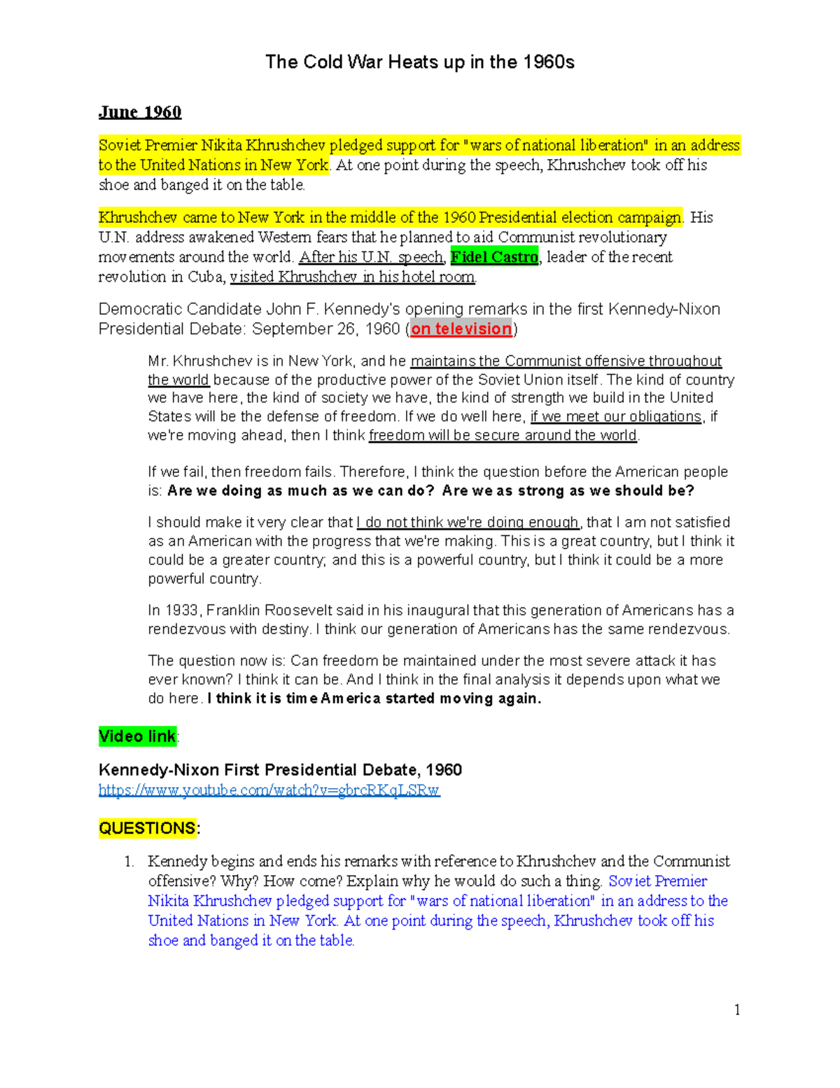 U27 L37 A2 Kennedy Cold War timeline PICS and Video links - June 1960 ...